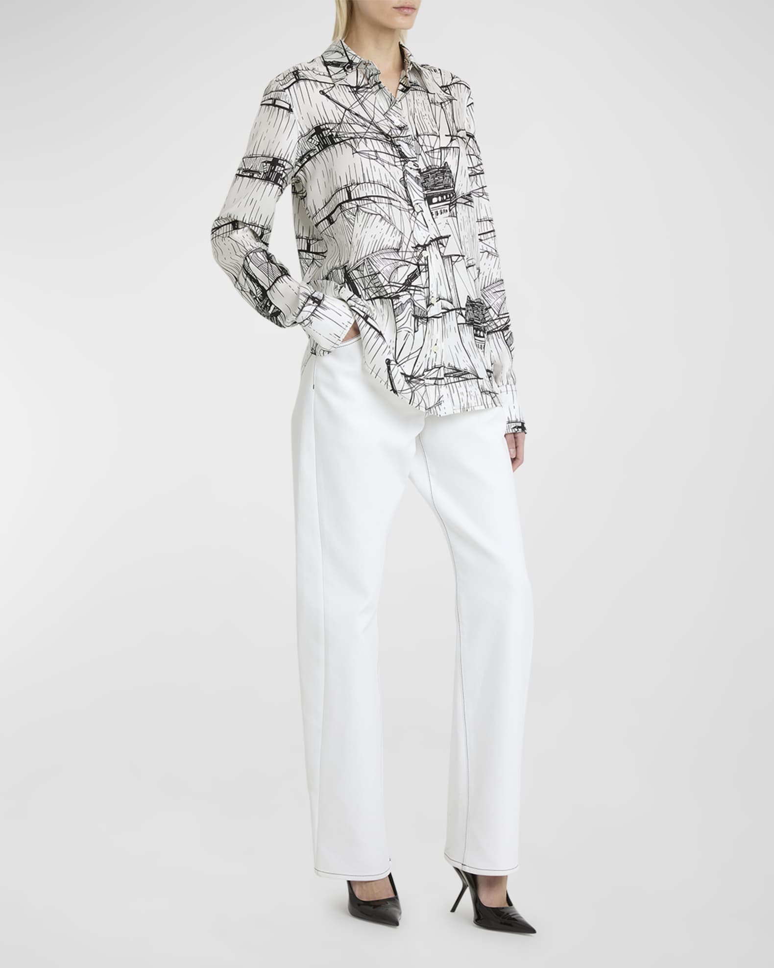 Ferragamo Nautical Printed Silk Blouse | Neiman Marcus