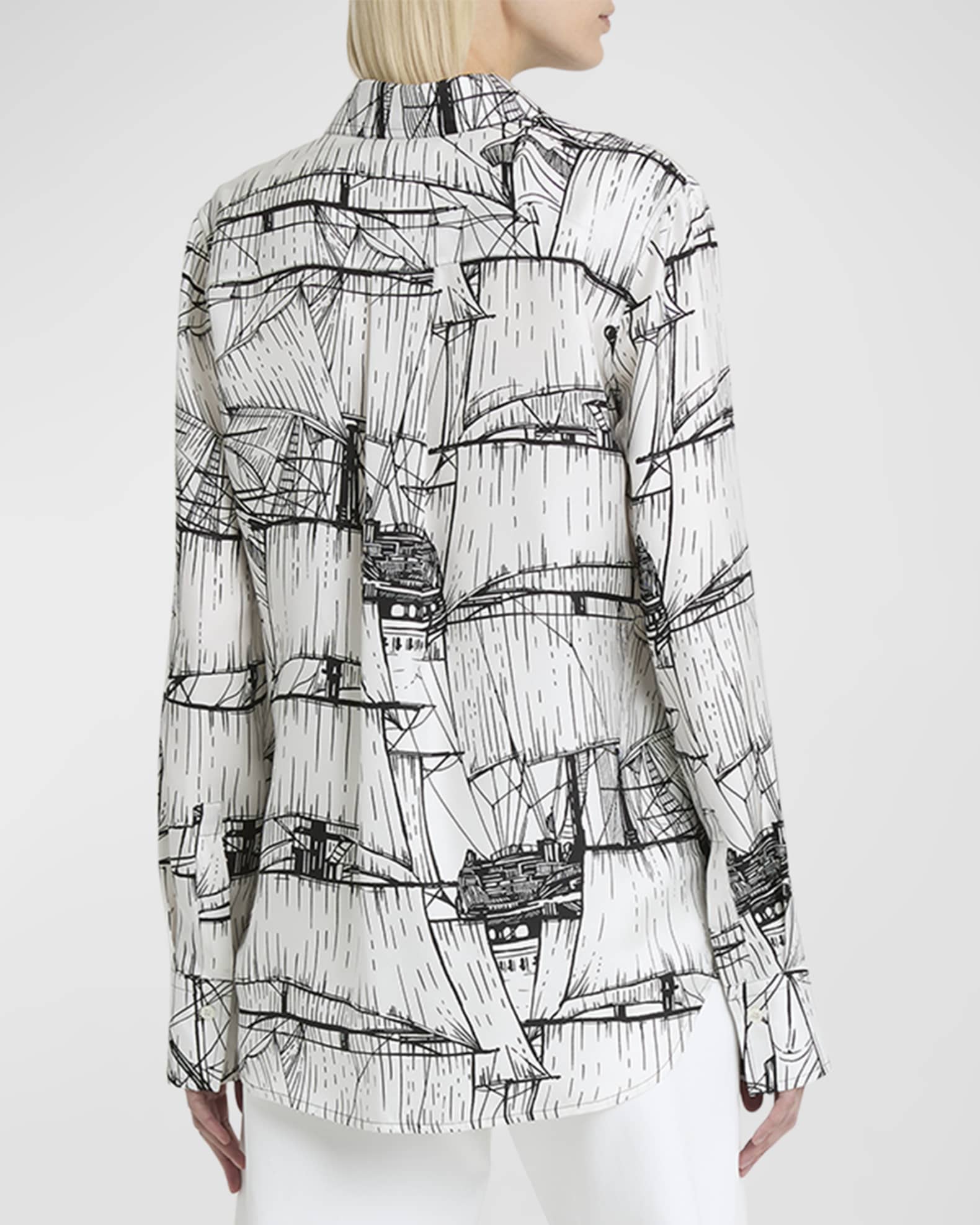 Ferragamo Nautical Printed Silk Blouse | Neiman Marcus