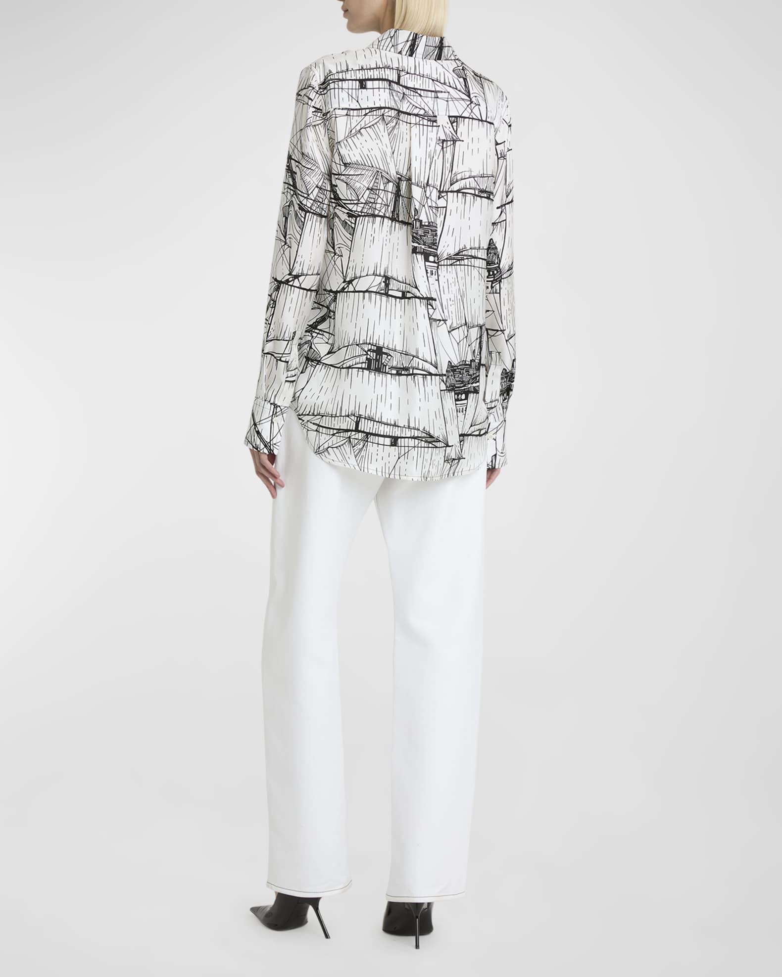 Ferragamo Nautical Printed Silk Blouse | Neiman Marcus