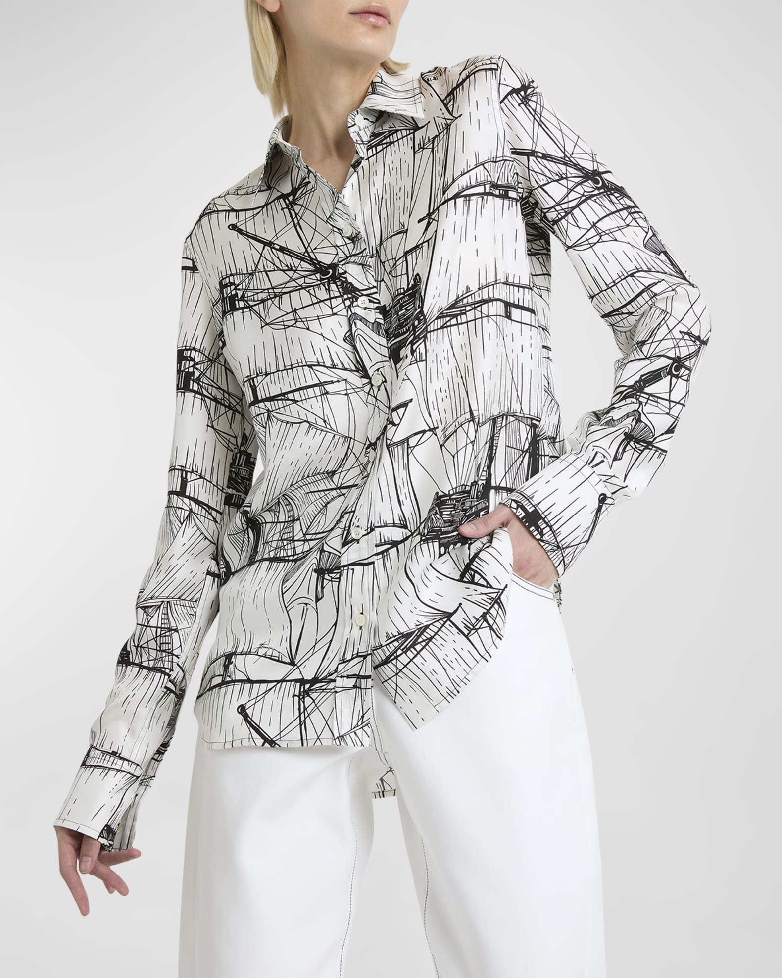 Ferragamo Nautical Printed Silk Blouse | Neiman Marcus