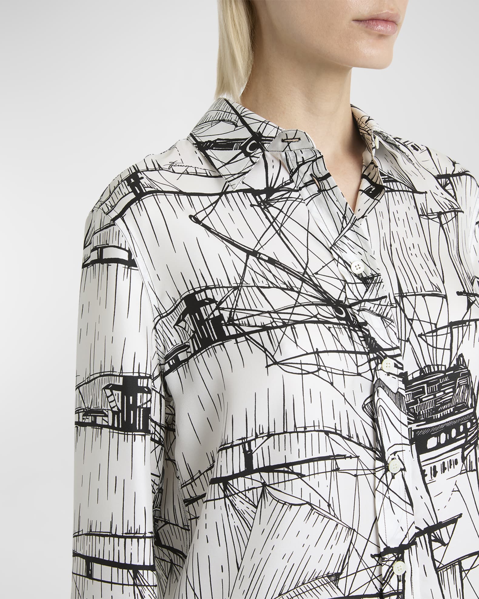 Ferragamo Nautical Printed Silk Blouse | Neiman Marcus