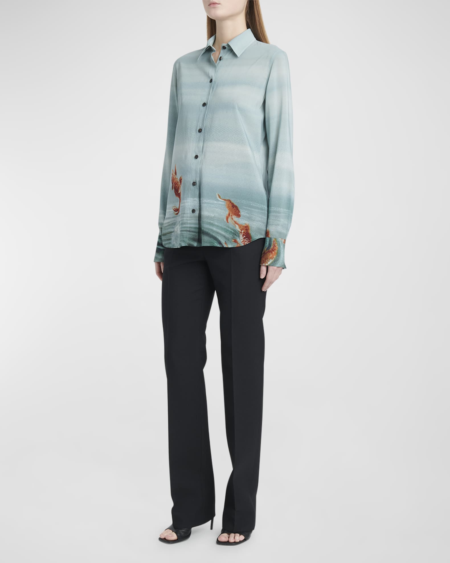 Ferragamo Koi Fish Button-Down Blouse | Neiman Marcus