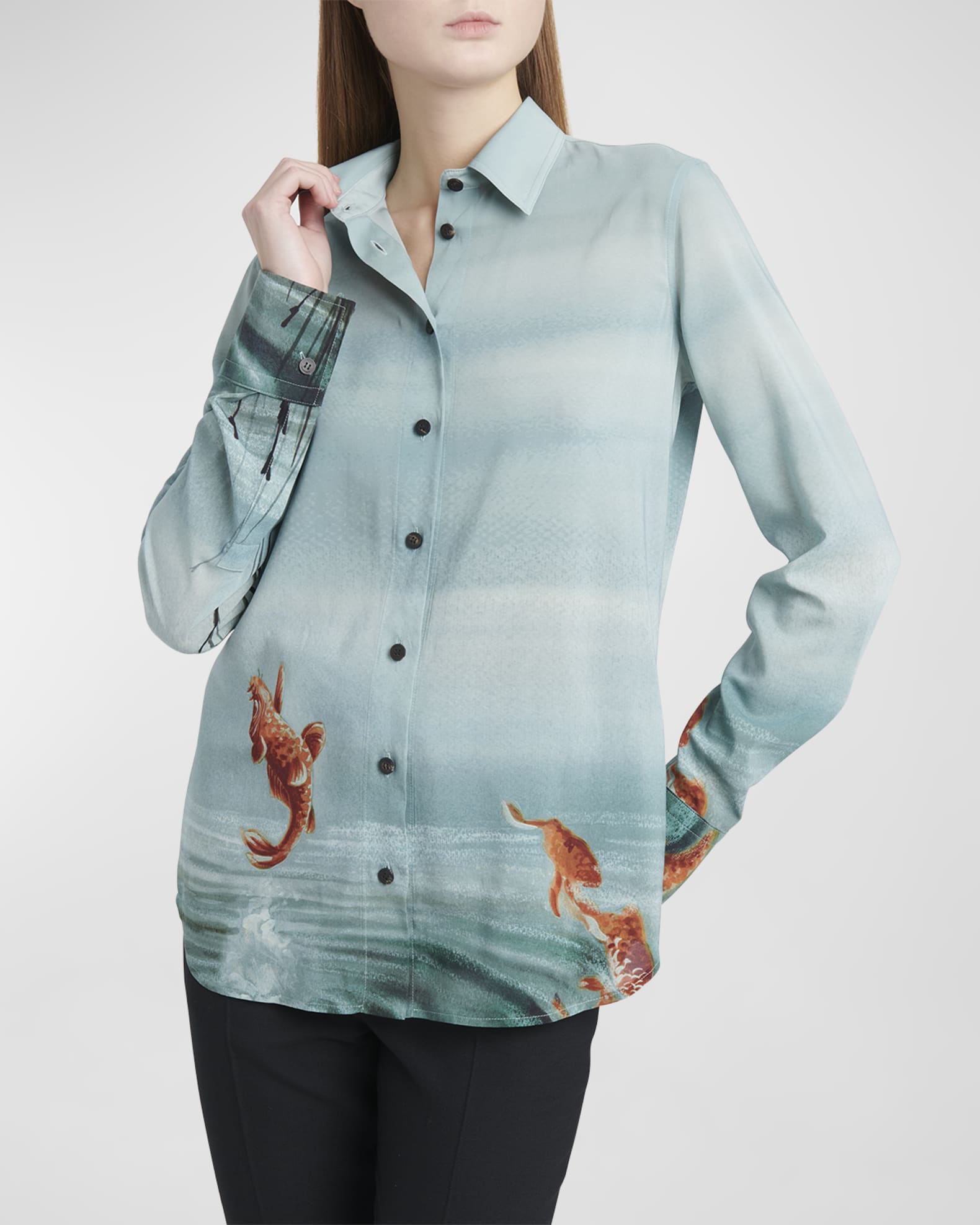 Ferragamo Koi Fish Button-Down Blouse | Neiman Marcus
