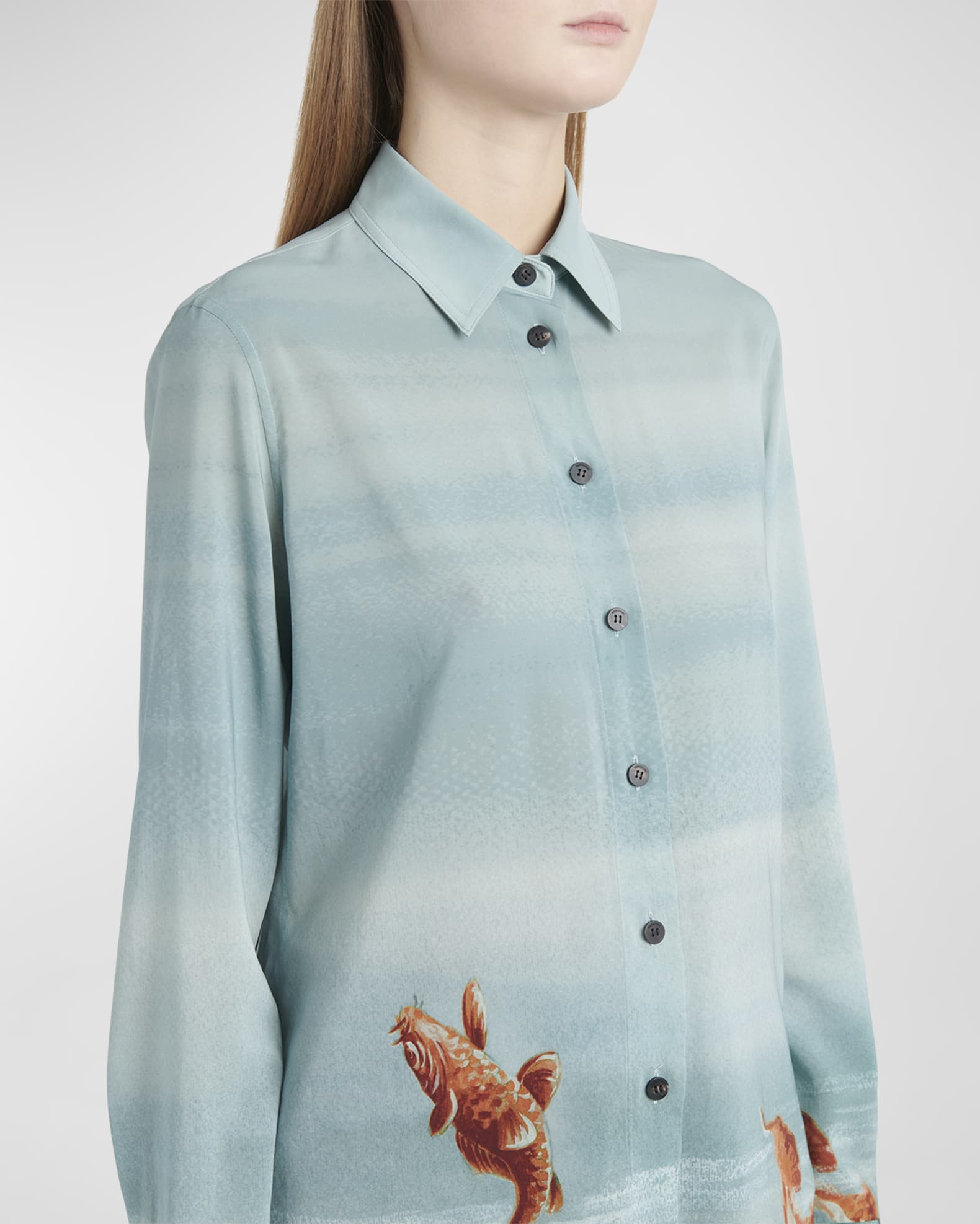 Ferragamo Koi Fish Button-Down Blouse | Neiman Marcus