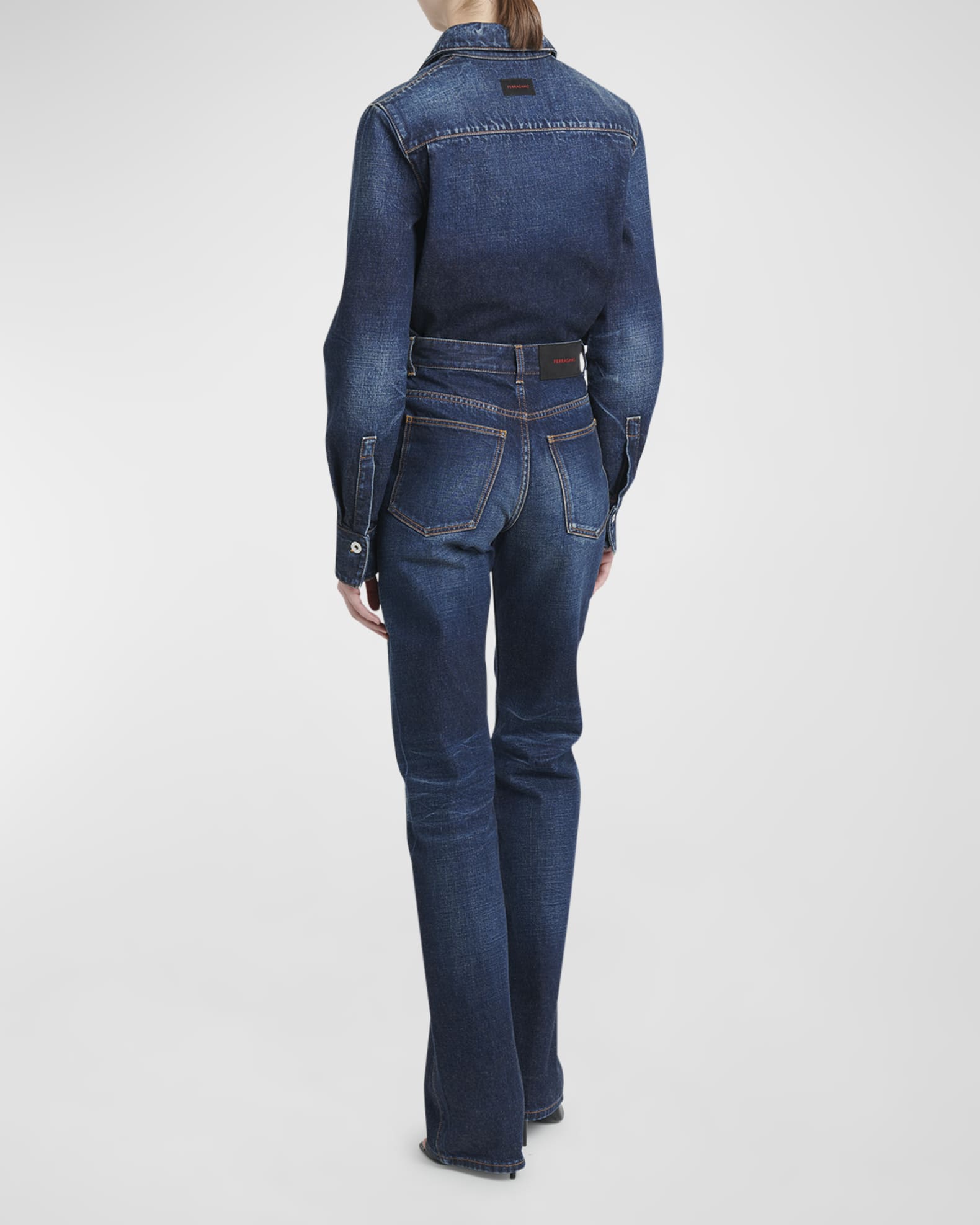 Ferragamo Seam-Detail Straight-Leg Distressed Denim Pants | Neiman Marcus