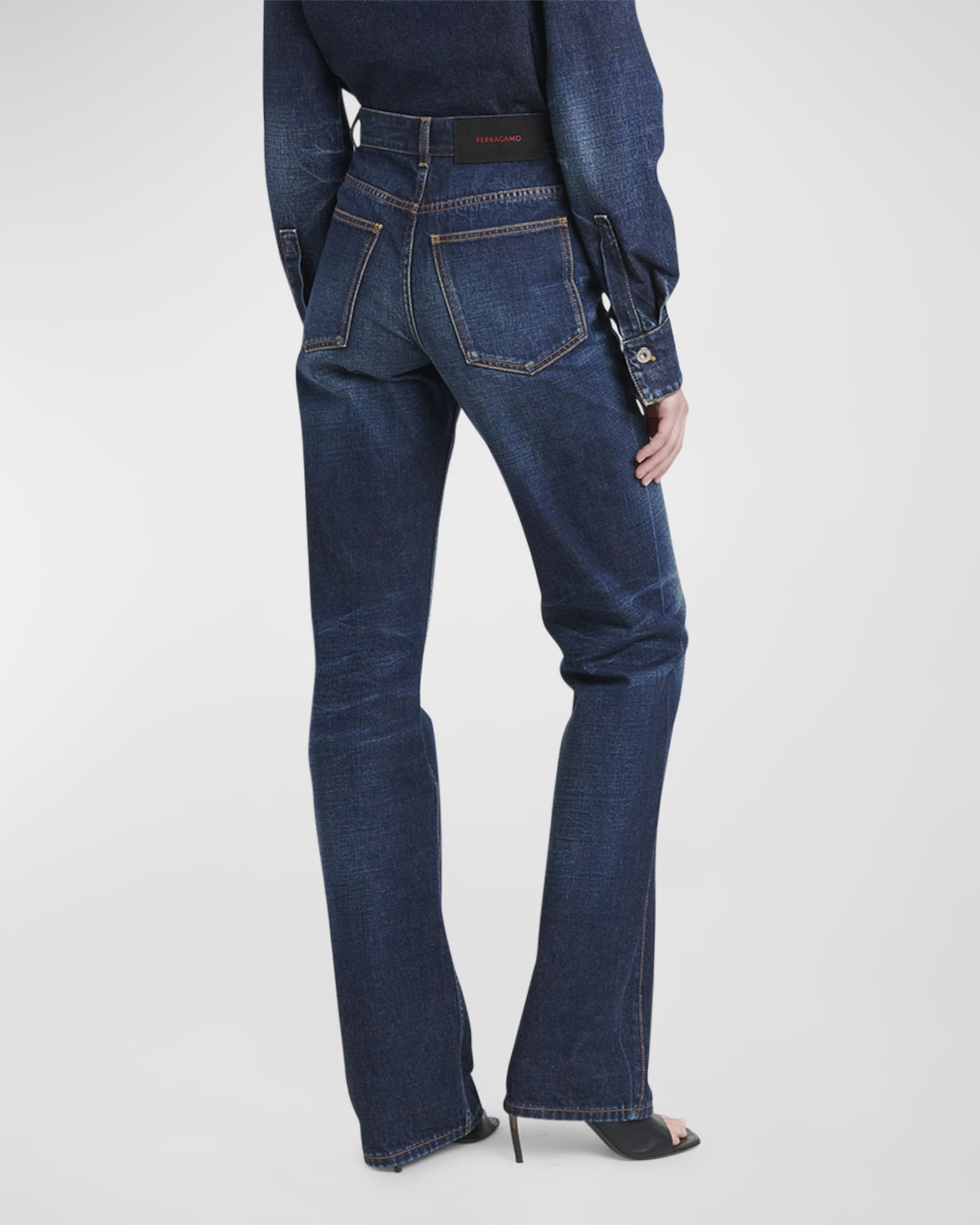 Ferragamo Seam-Detail Straight-Leg Distressed Denim Pants | Neiman Marcus