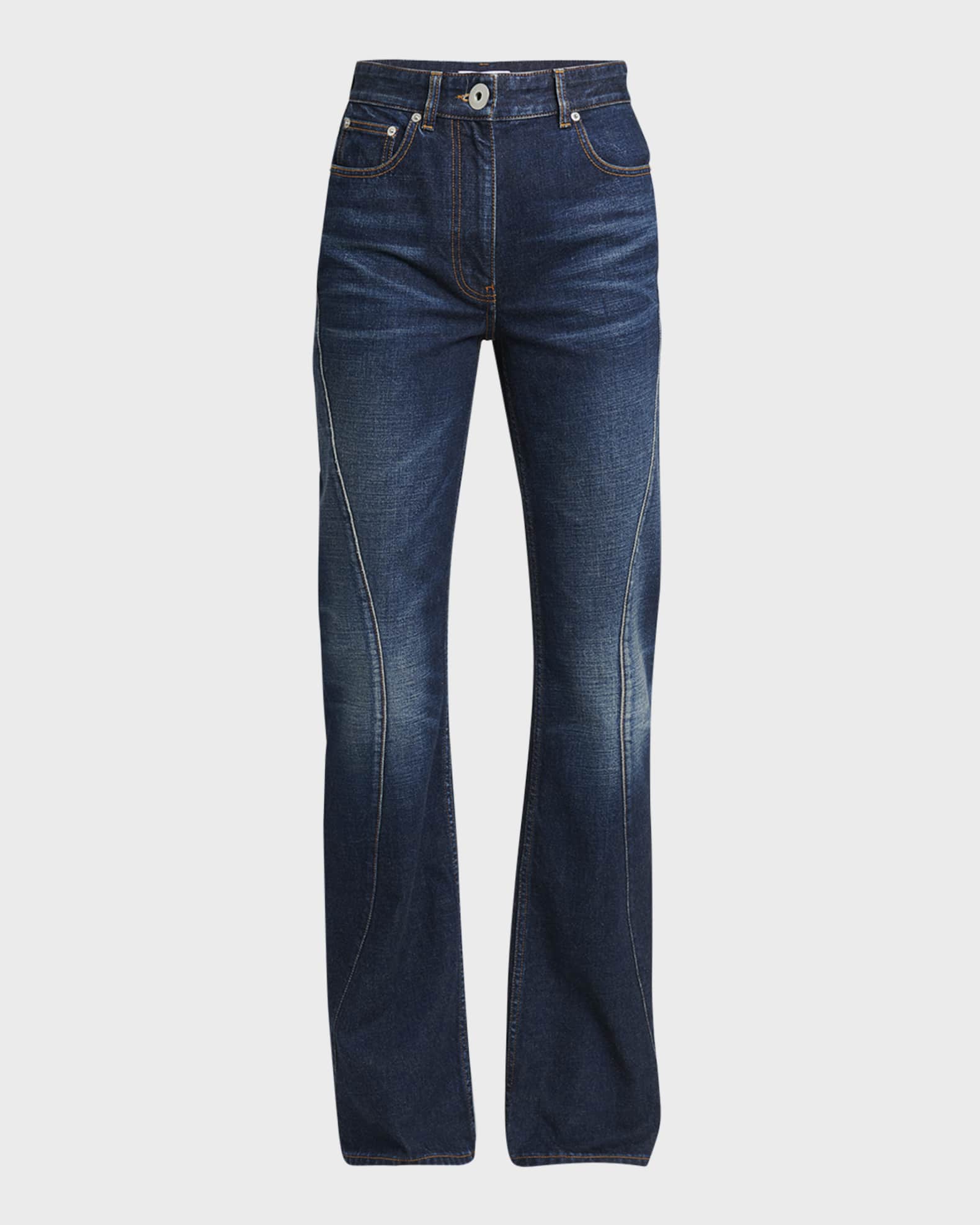 Ferragamo Seam-Detail Straight-Leg Distressed Denim Pants | Neiman Marcus