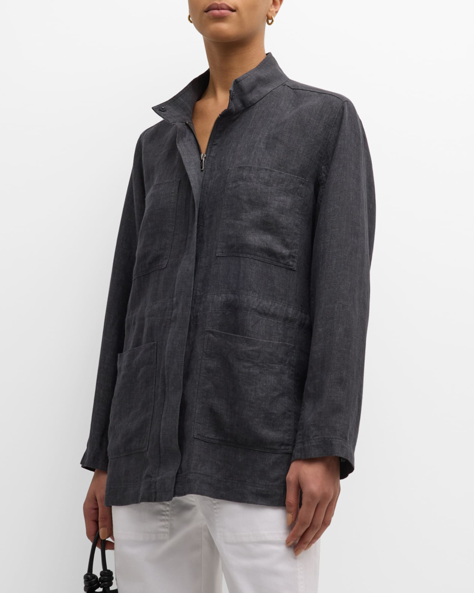 Eileen Fisher Stand-Collar Organic Linen Jacket | Neiman Marcus