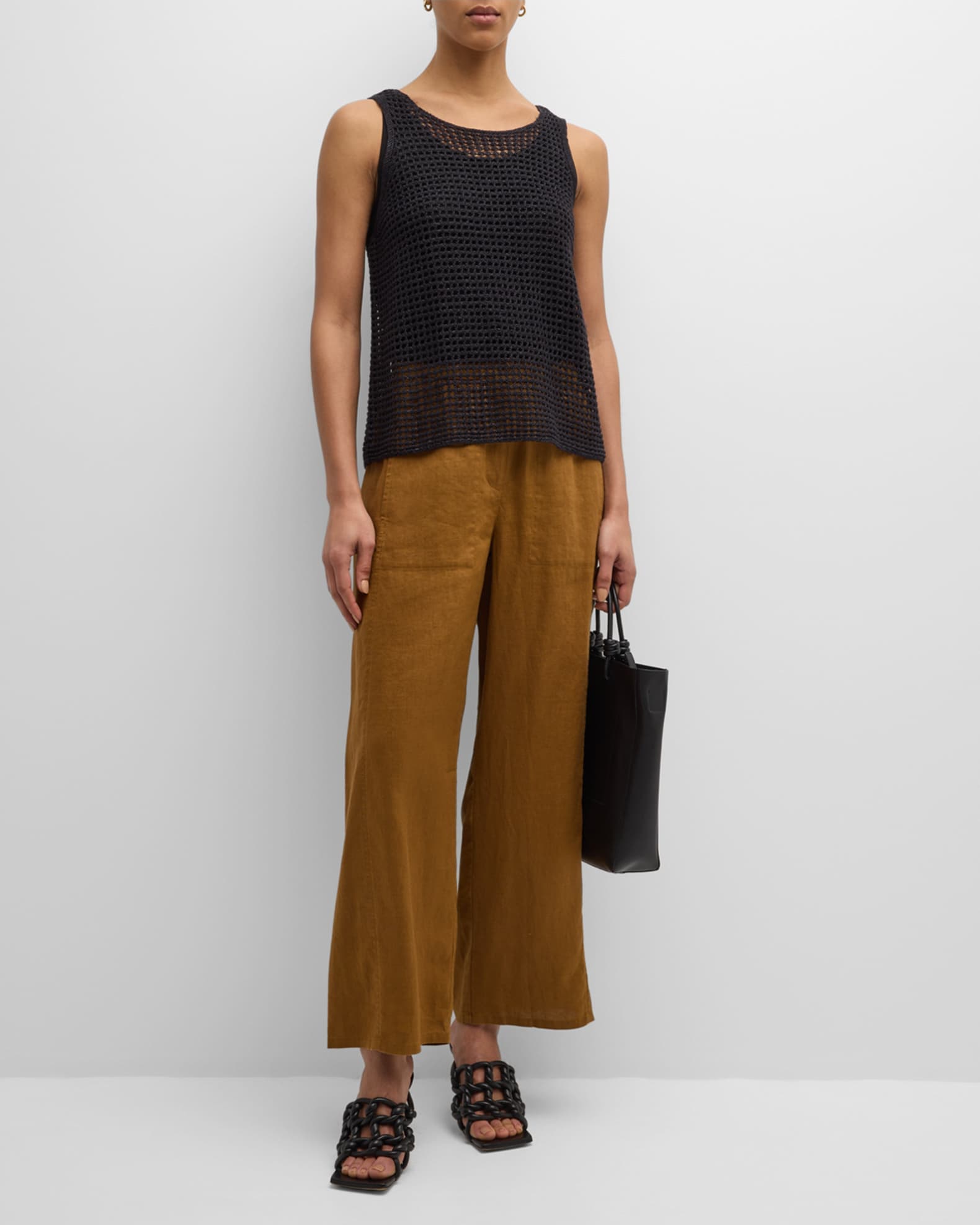 Eileen Fisher Scoop-Neck Open-Knit Organic Linen Shell | Neiman Marcus