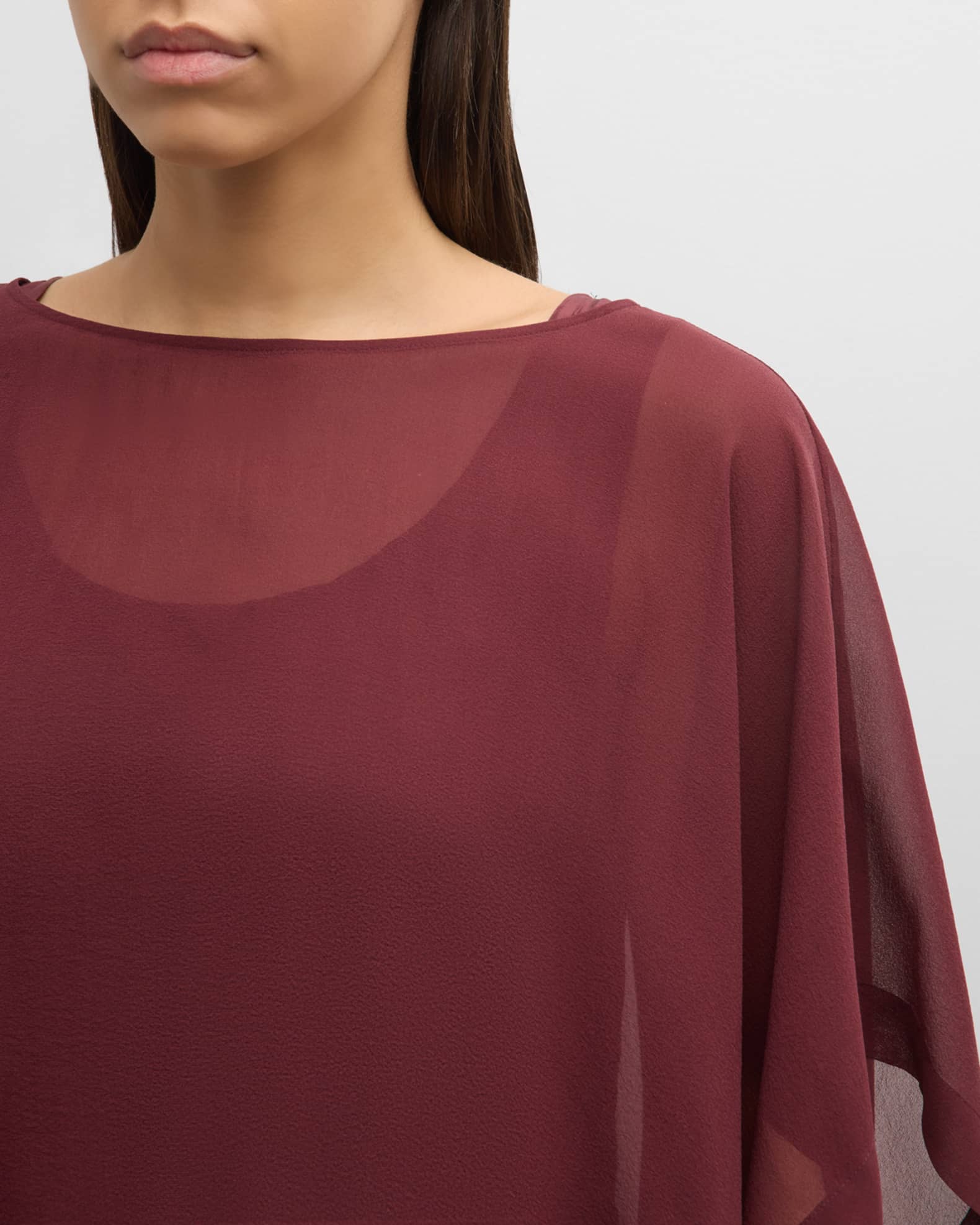 Eileen Fisher Bateau-Neck Sheer Silk Georgette Top | Neiman Marcus