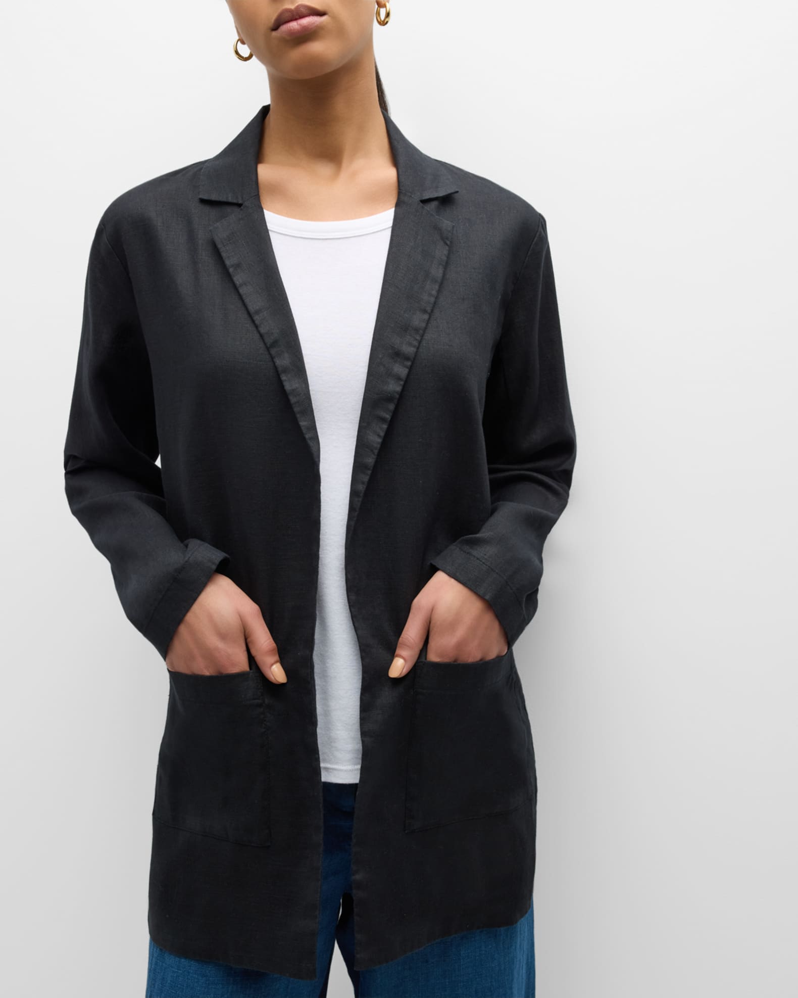 Eileen Fisher Open-Front Organic Linen Blazer | Neiman Marcus