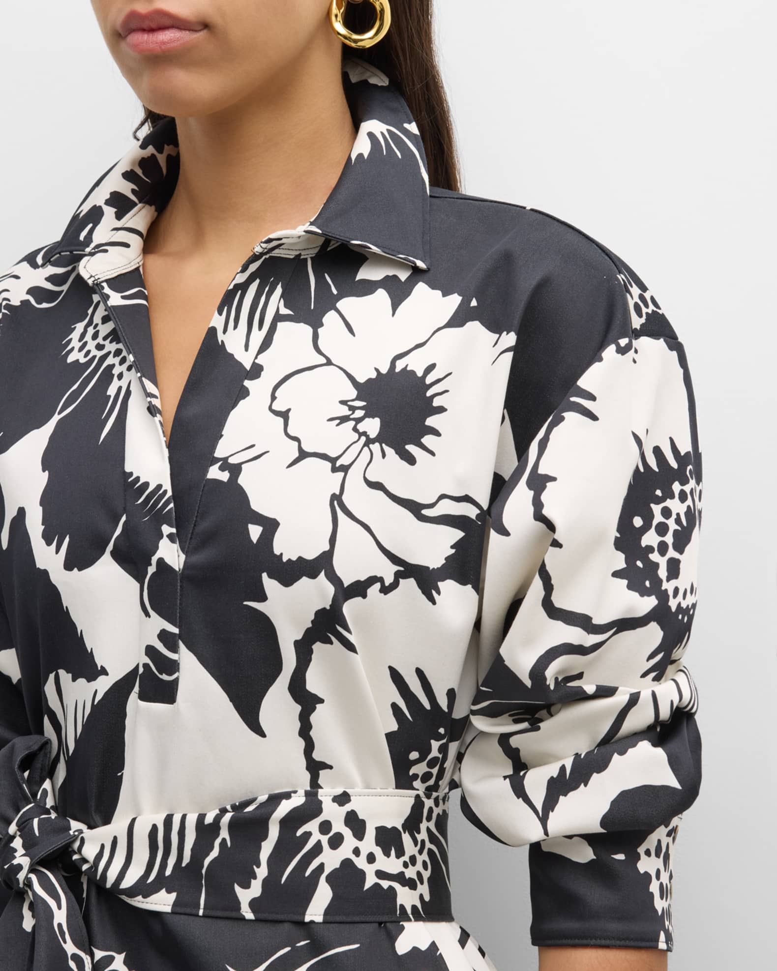 Natori Cote d'Azur Floral-Print Chino Midi Shirtdress | Neiman Marcus