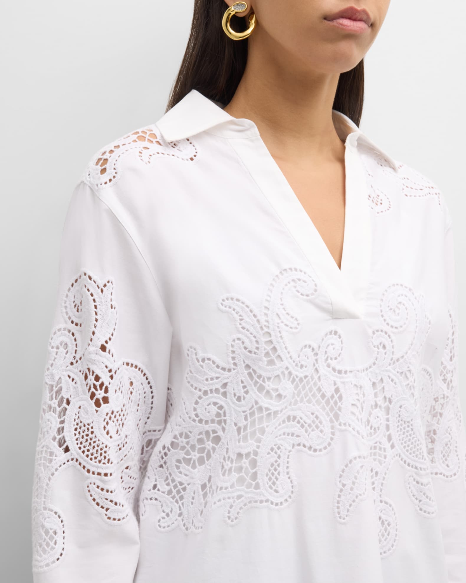 Natori Madiera Embroidered Cutwork Cotton Poplin Top | Neiman Marcus