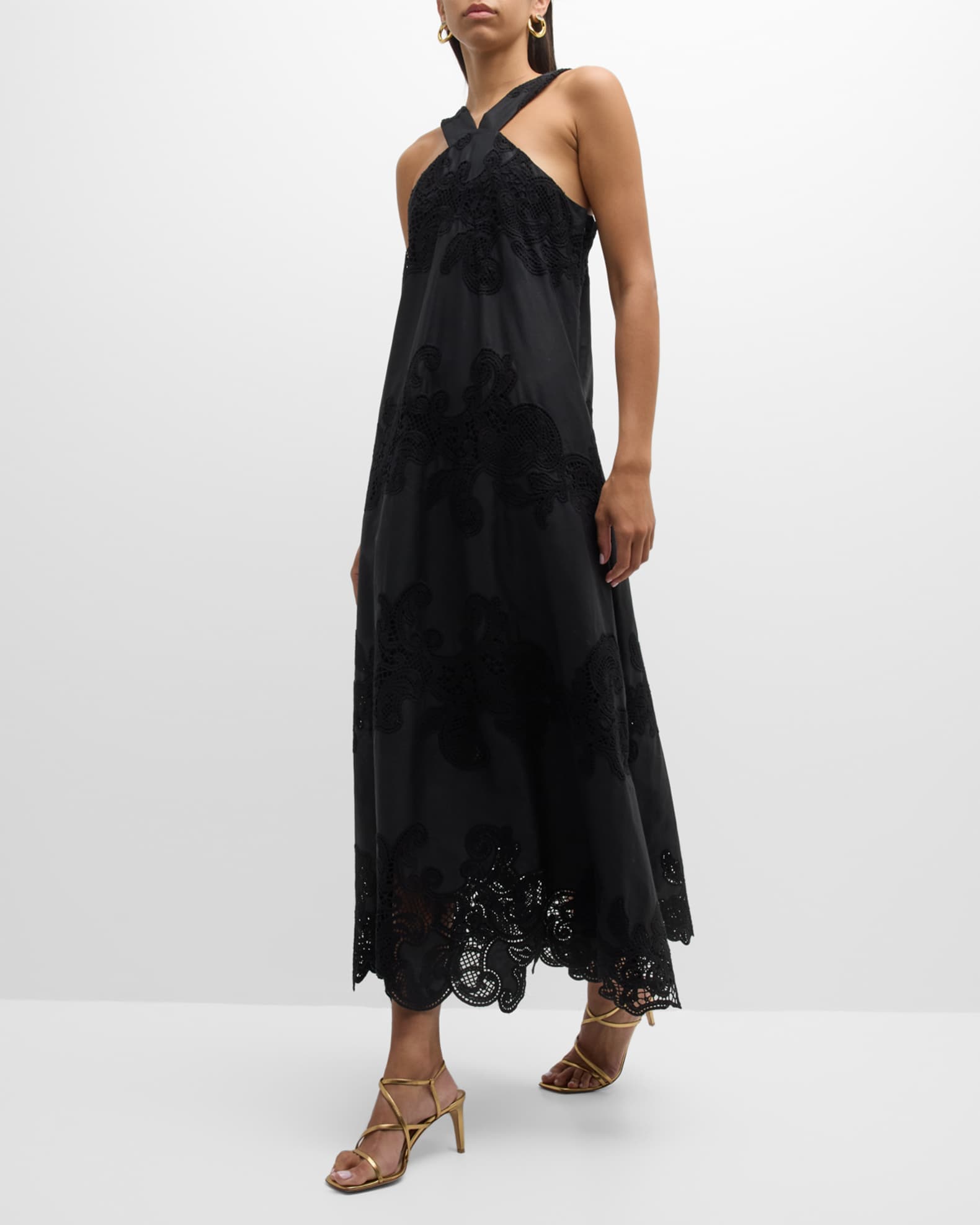 Natori Madiera Embroidered Cutwork Cotton Midi Dress | Neiman Marcus