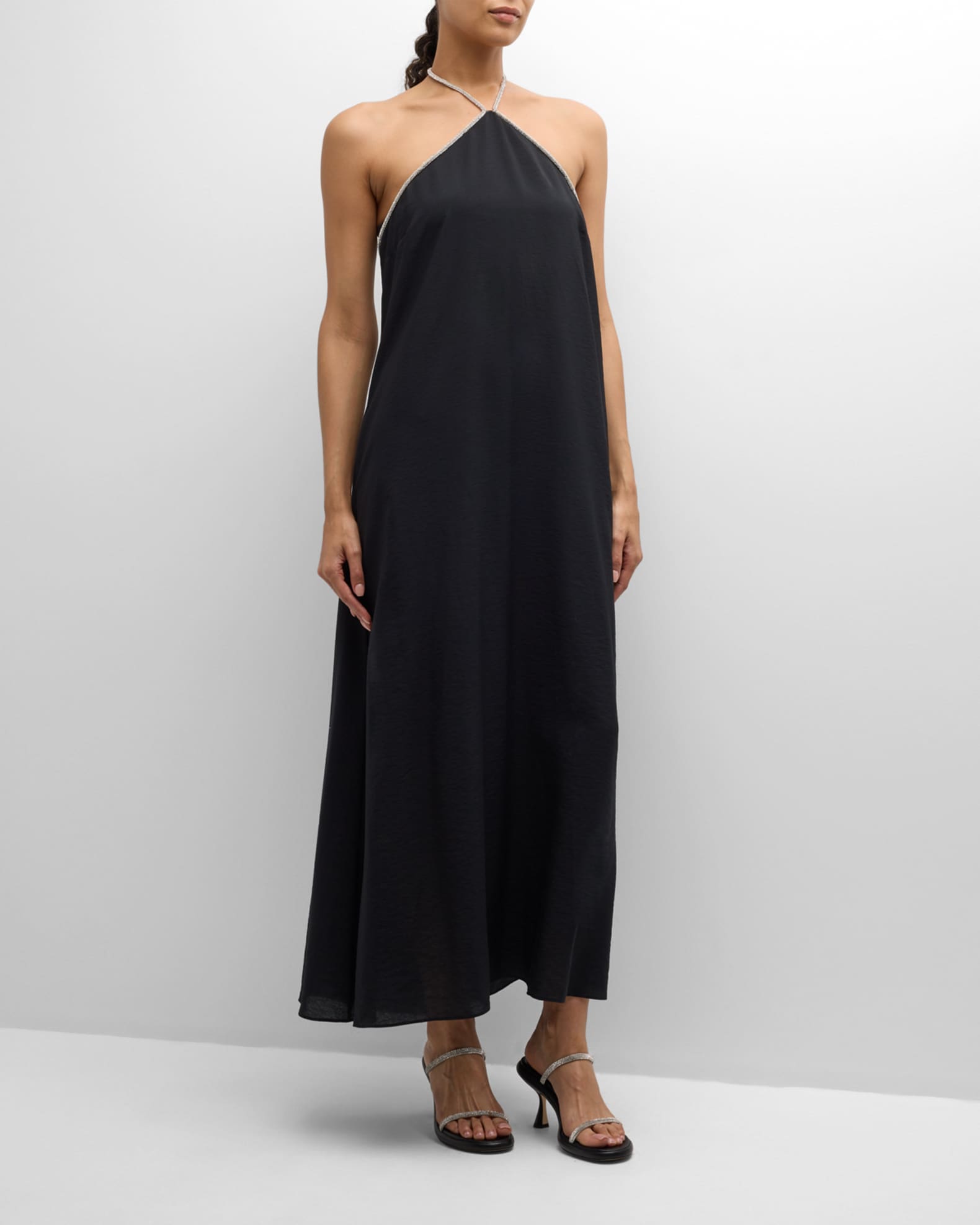 SIMKHAI Onyx Crystal Trim Halter Maxi Dress | Neiman Marcus