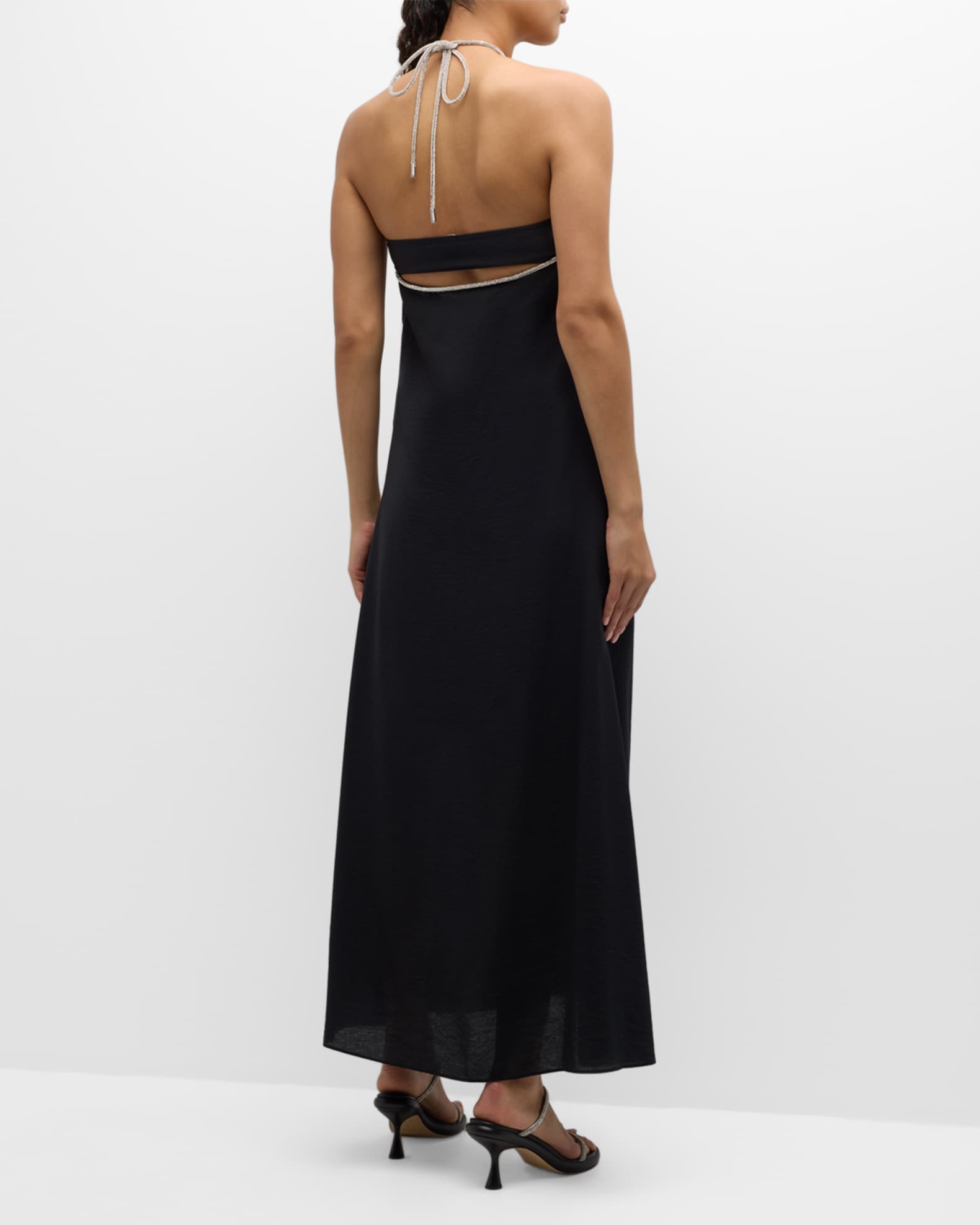 SIMKHAI Onyx Crystal Trim Halter Maxi Dress | Neiman Marcus