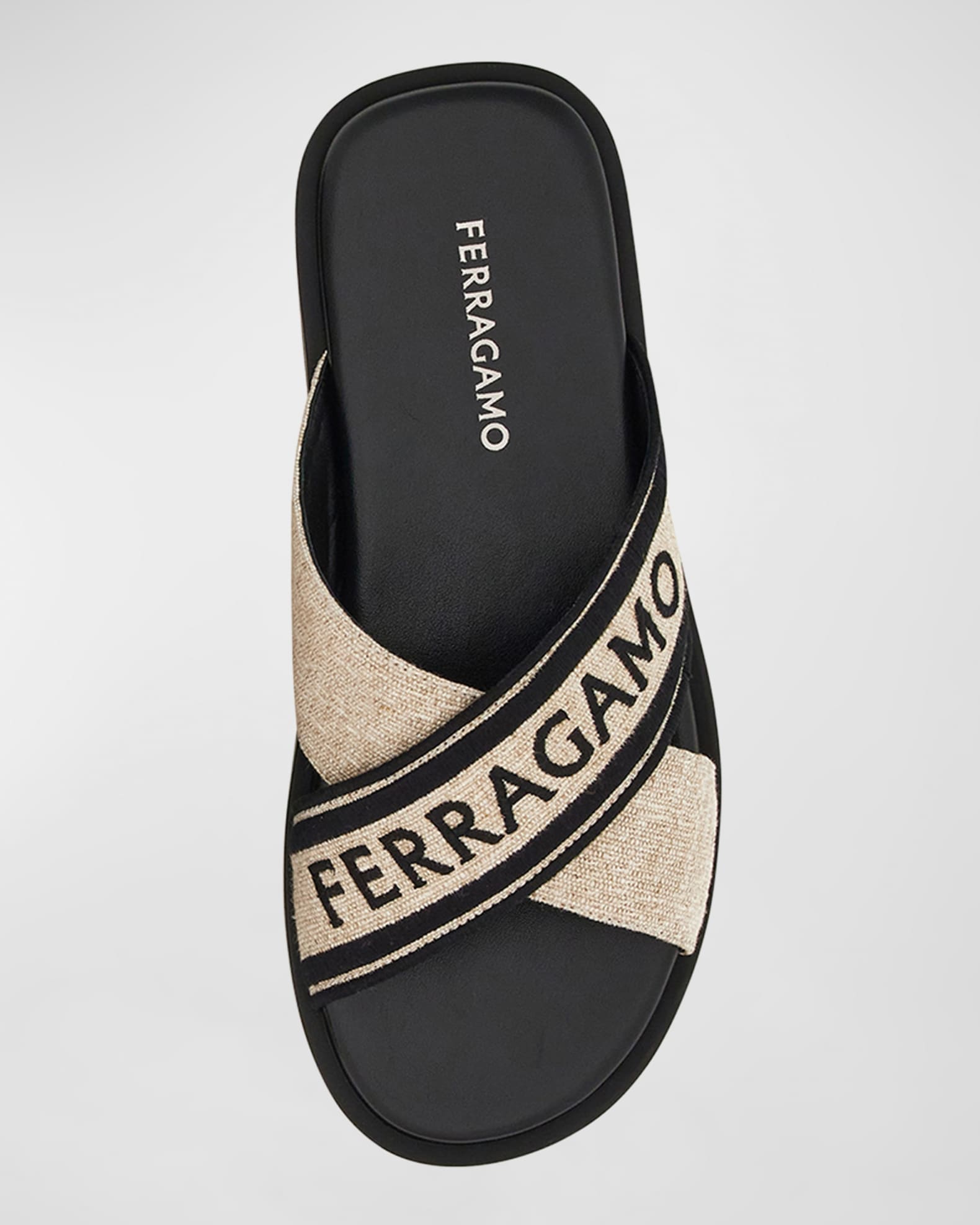 Ferragamo Men's Canvas Logo Crossover Sandals | Neiman Marcus