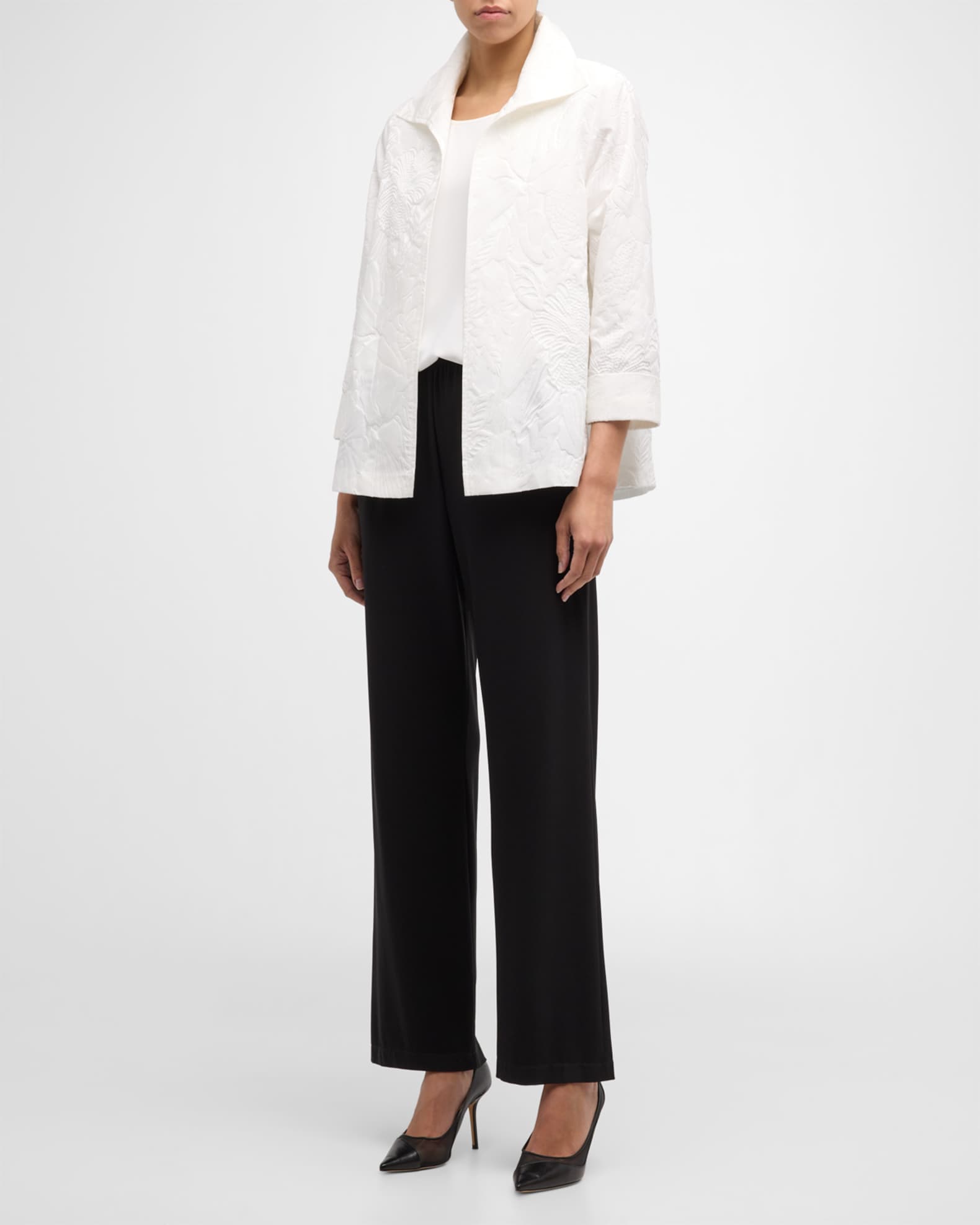Caroline Rose Open-Front Floral Jacquard Jacket | Neiman Marcus