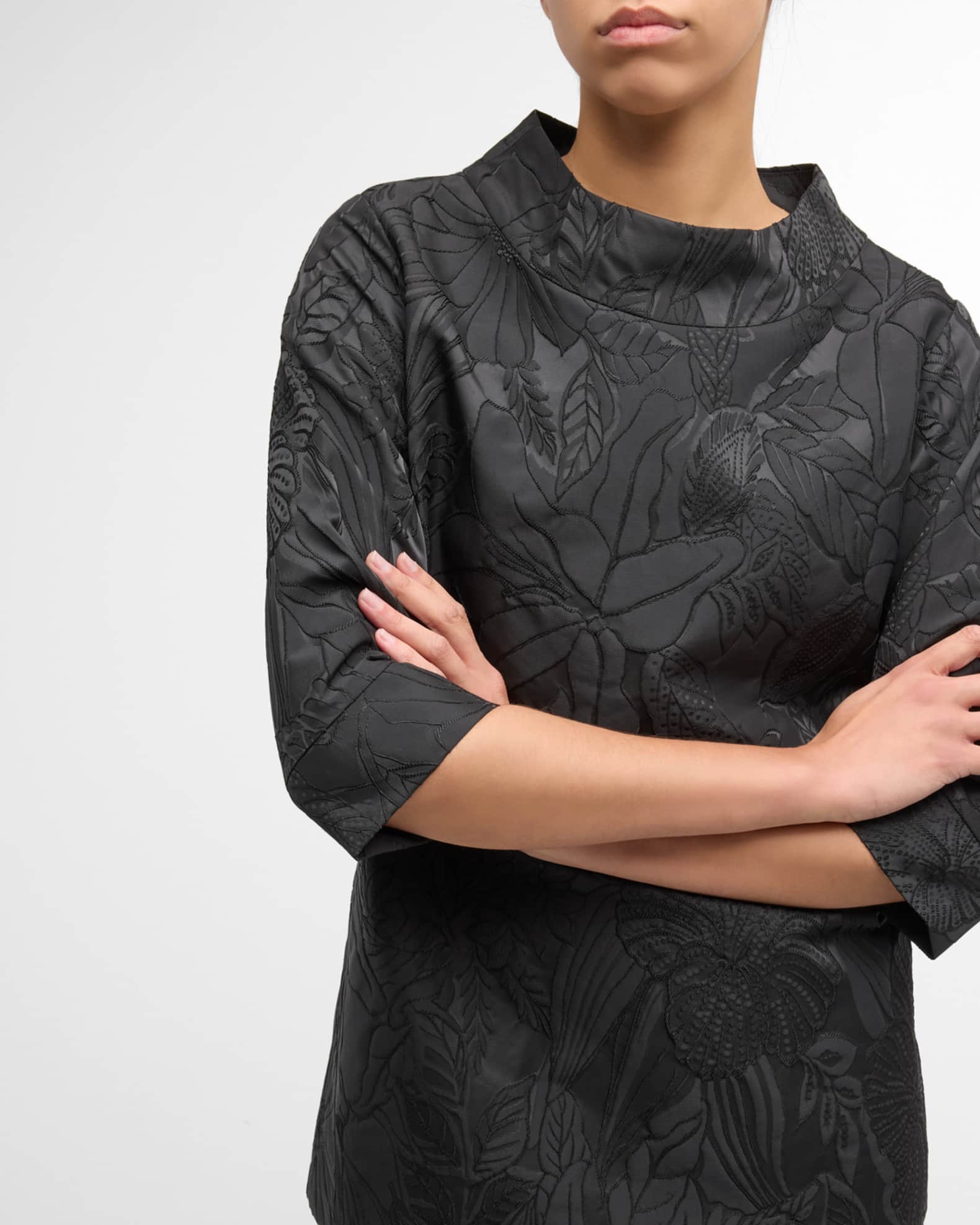 Caroline Rose Jackie Funnel-Neck Floral Jacquard Tunic | Neiman Marcus