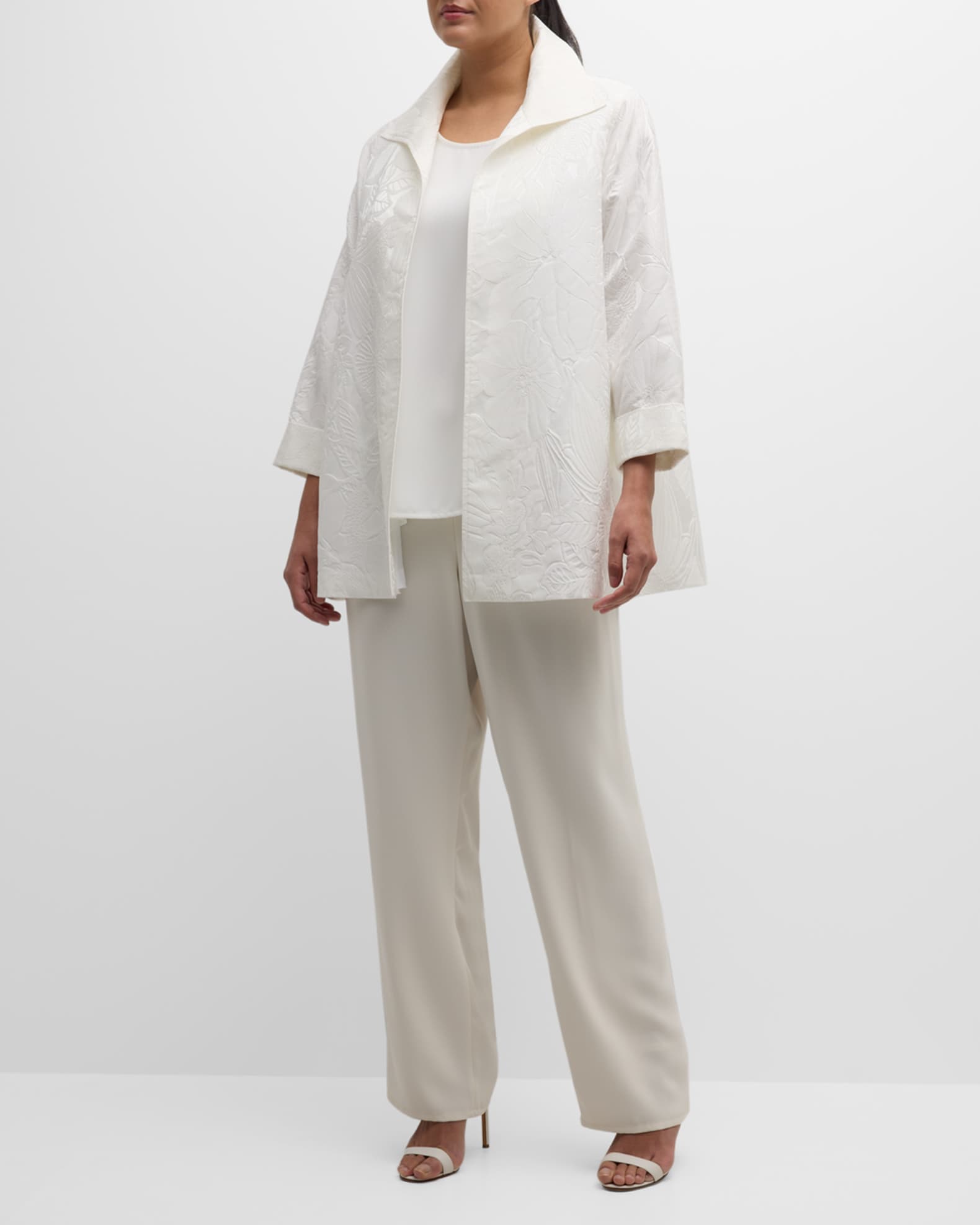 Caroline Rose Plus Plus Size Open-Front Floral Jacquard Jacket | Neiman ...