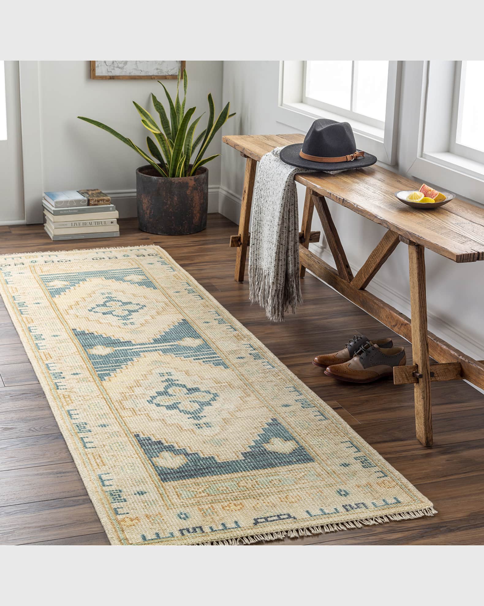 Surya Rugs Anadolu Teal Hand-Knotted Runner, 2' x 10' | Neiman Marcus