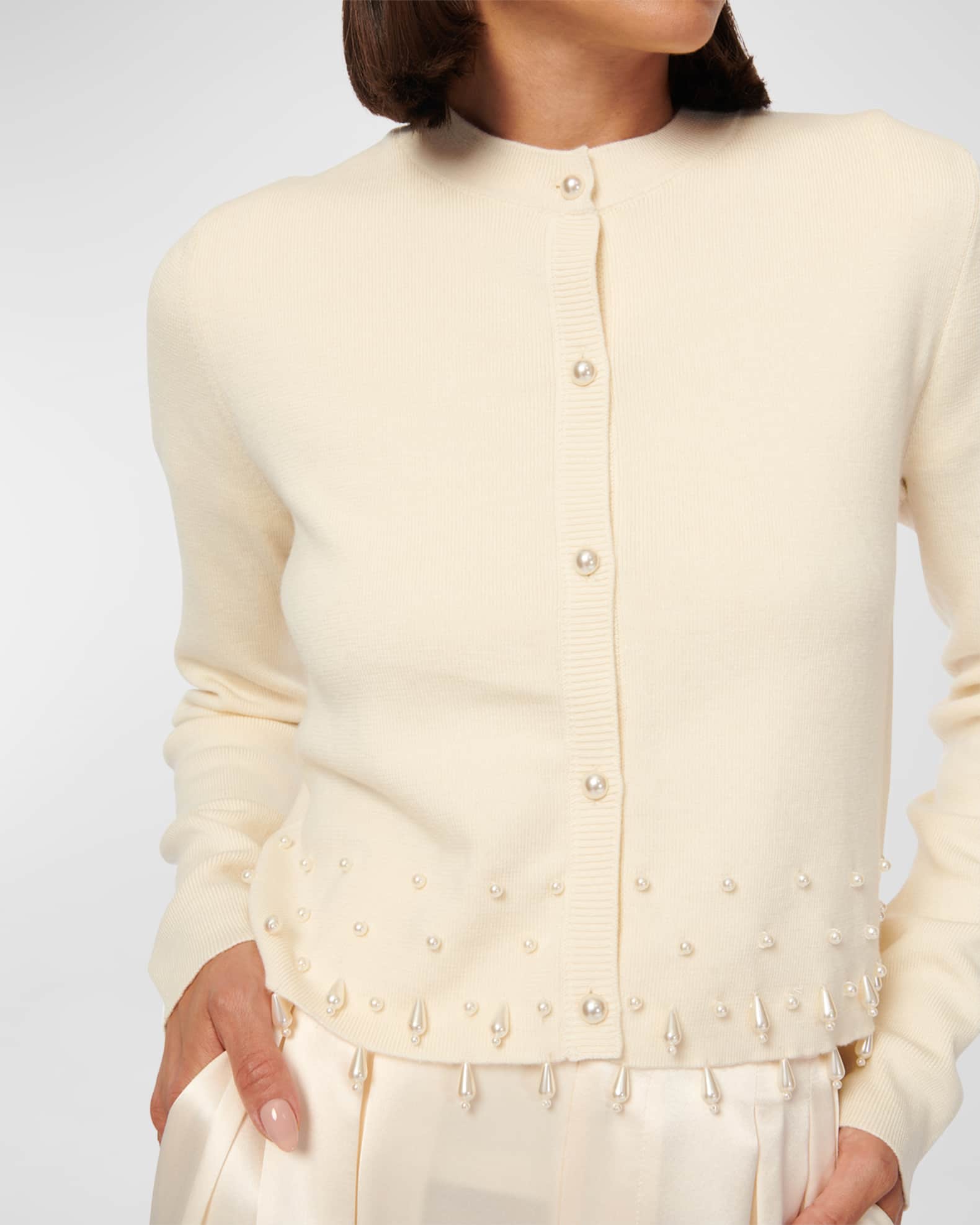 Cami NYC Perdita Faux-Pearl Embellished Wool Cardigan | Neiman Marcus