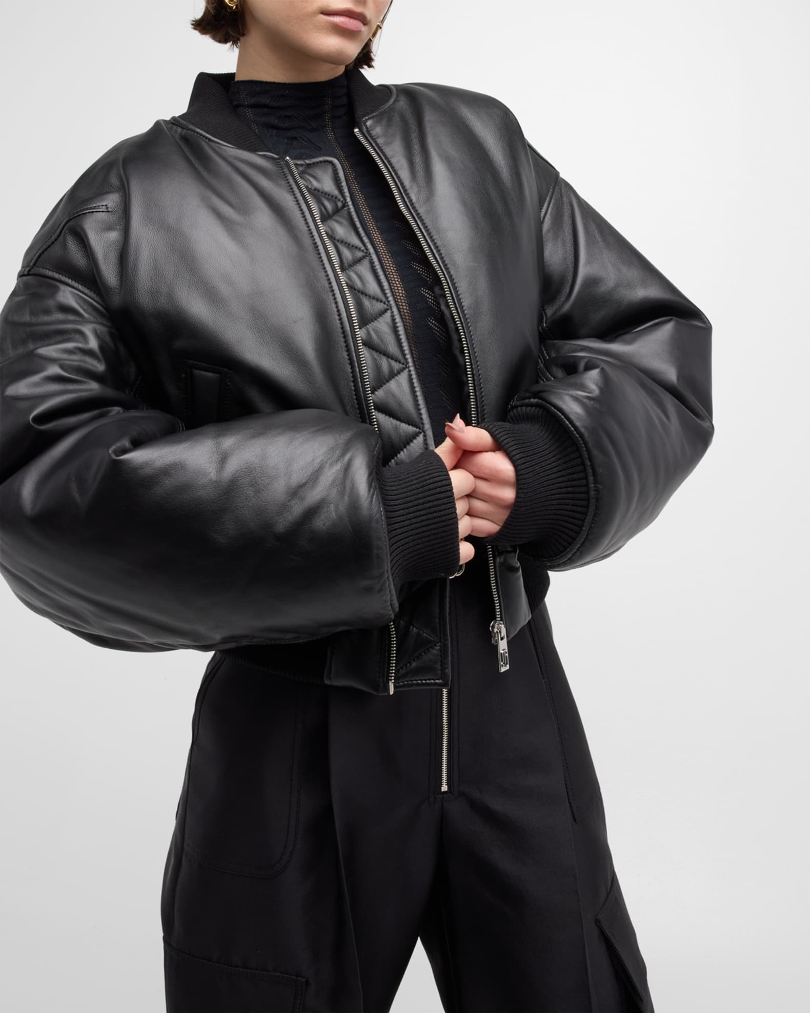 Marc Jacobs Puffy Leather Bomber Jacket | Neiman Marcus
