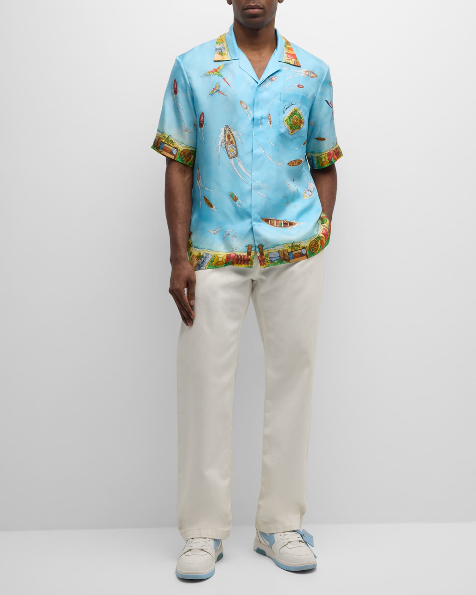 CASABLANCA Men's Maison Sur Piloti Silk Short-Sleeve Shirt | Neiman Marcus