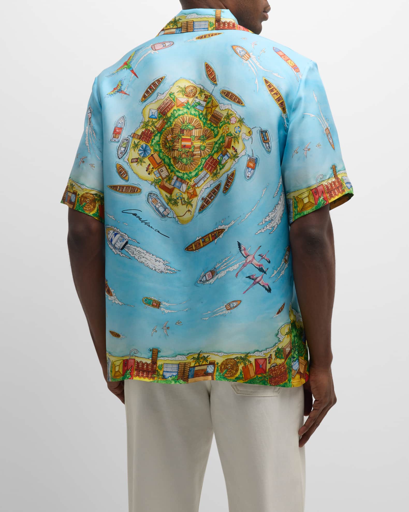CASABLANCA Men's Maison Sur Piloti Silk Short-Sleeve Shirt | Neiman Marcus