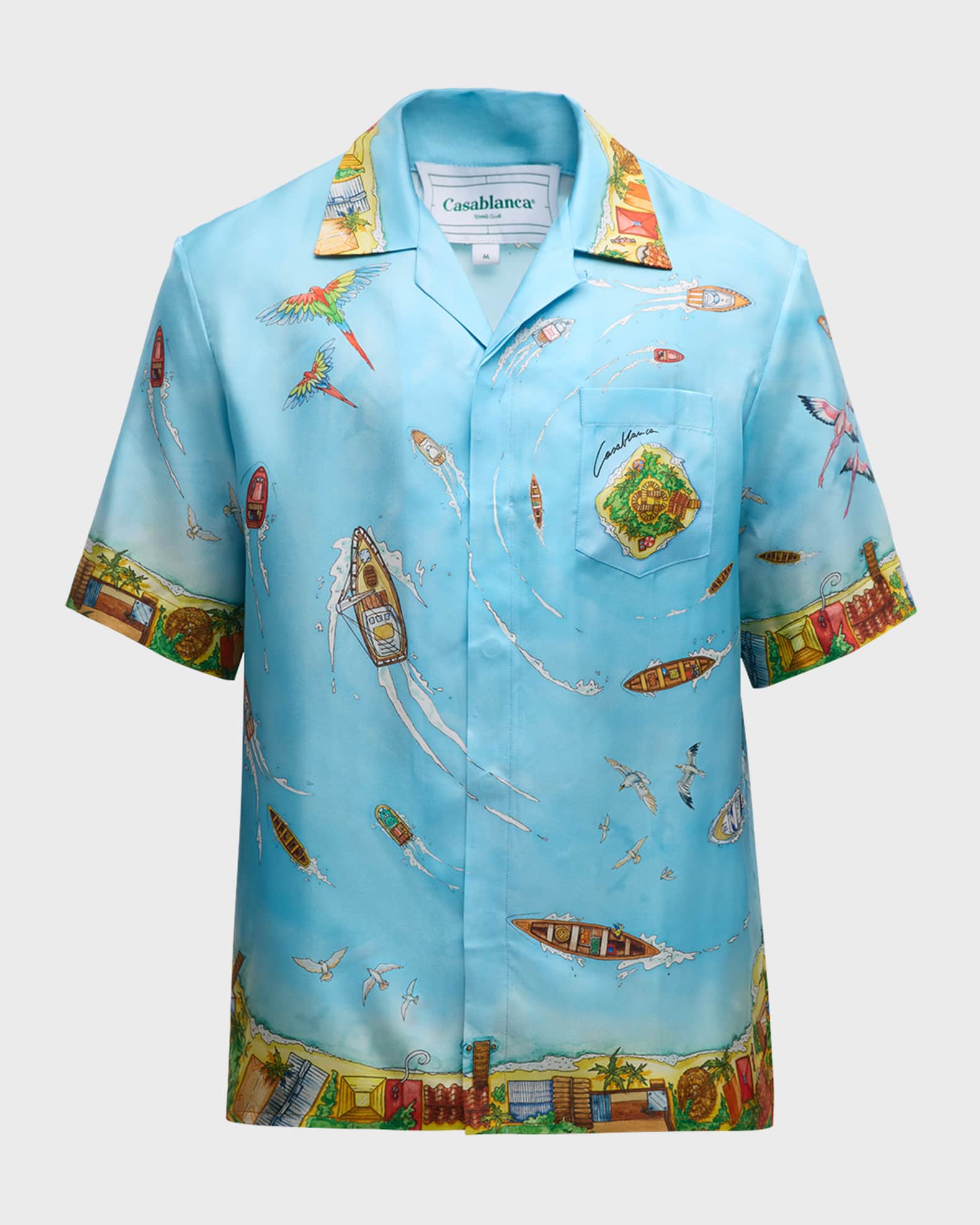 CASABLANCA Men's Maison Sur Piloti Silk Short-Sleeve Shirt | Neiman Marcus