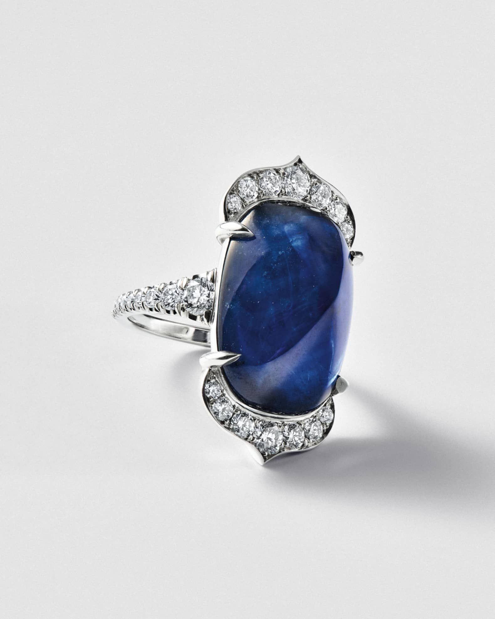 Bayco Sugarloaf Cabochon Sapphire and Diamond Platinum Ring, Size 6 ...