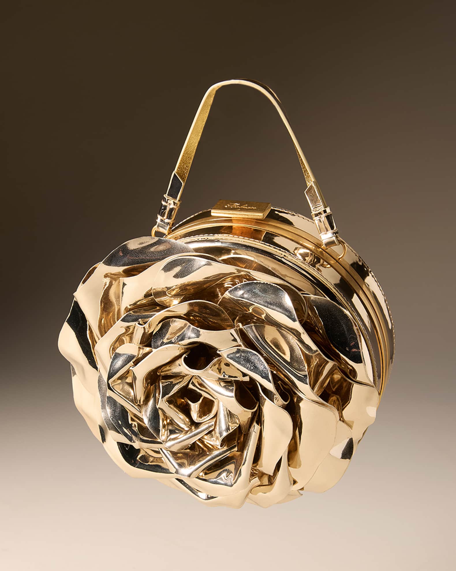 Balmain Rose Minaudiere in Reflective Leather | Neiman Marcus