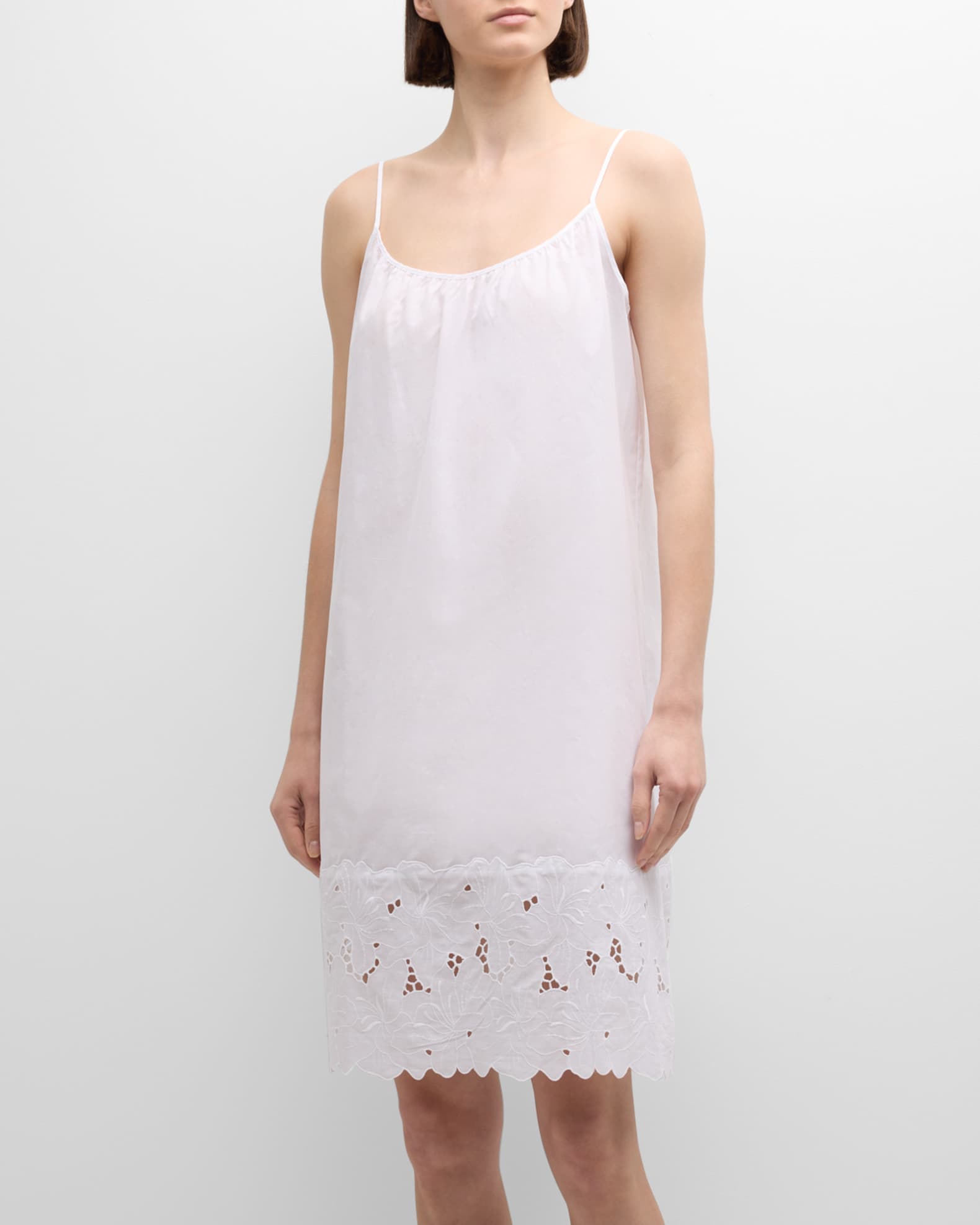 Hanro Clara Floral-Embroidered Cotton Chemise | Neiman Marcus