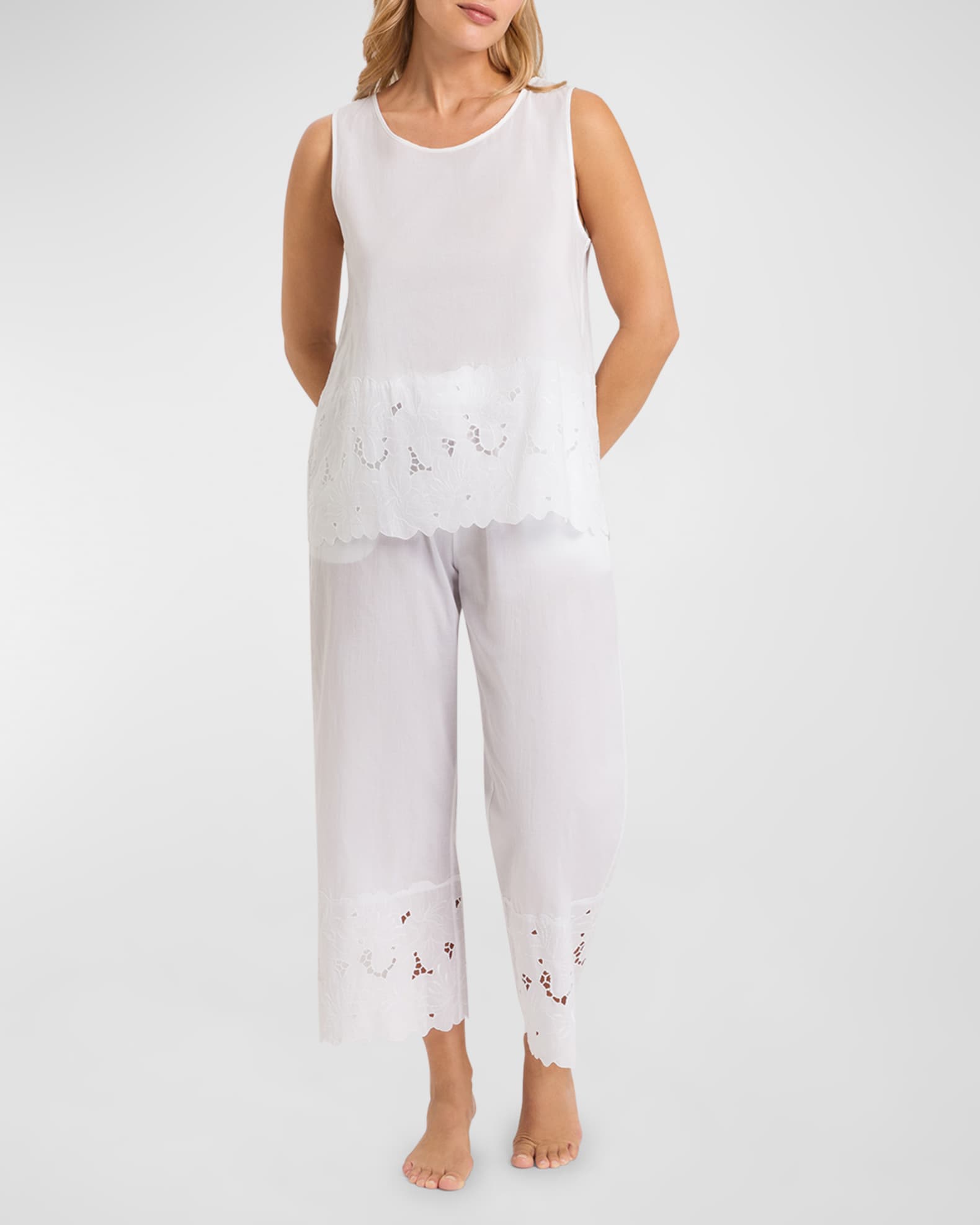 Hanro Clara Floral-Embroidered Cotton Tank Top | Neiman Marcus