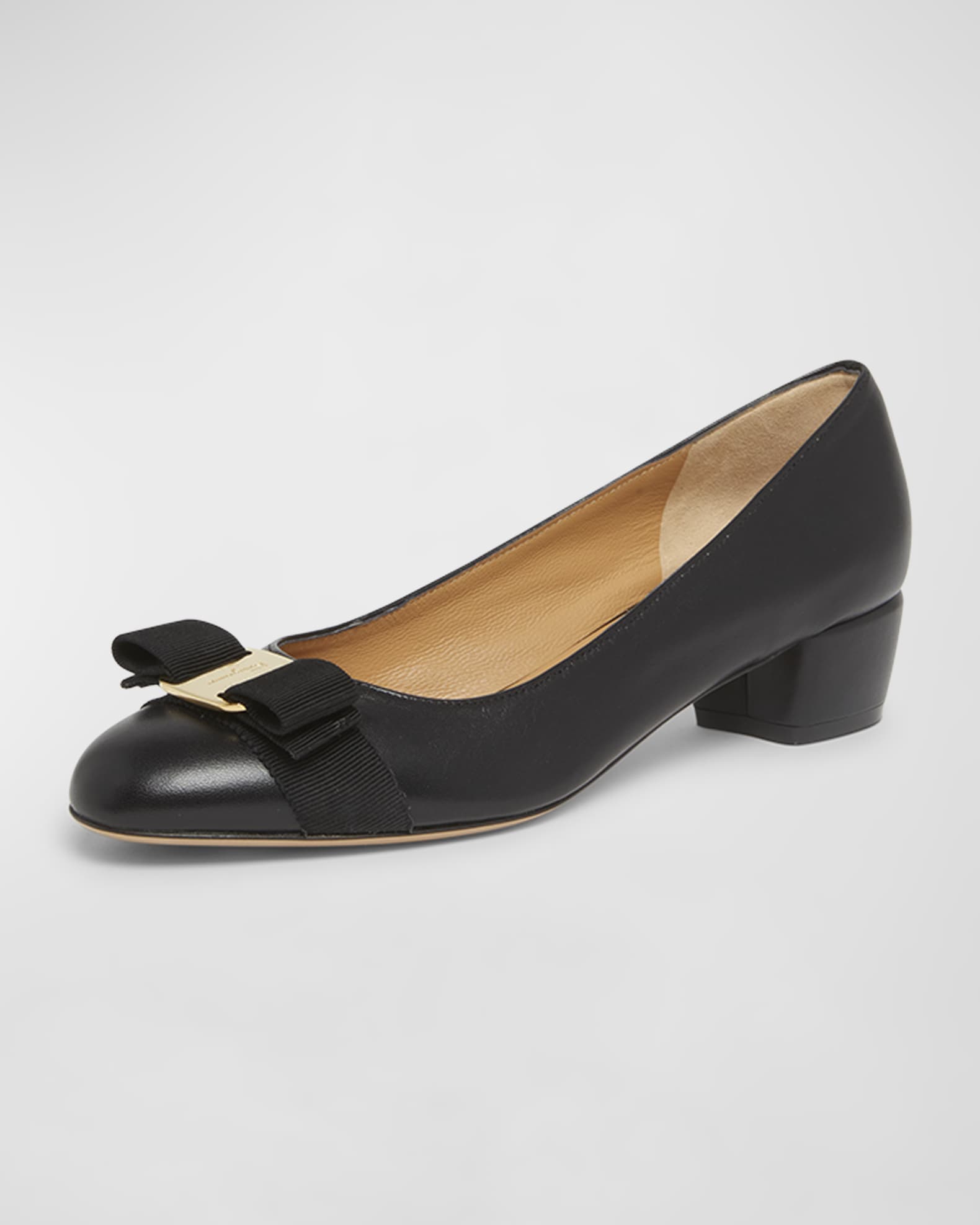 Ferragamo Vara Leather Bow Low Pumps | Neiman Marcus
