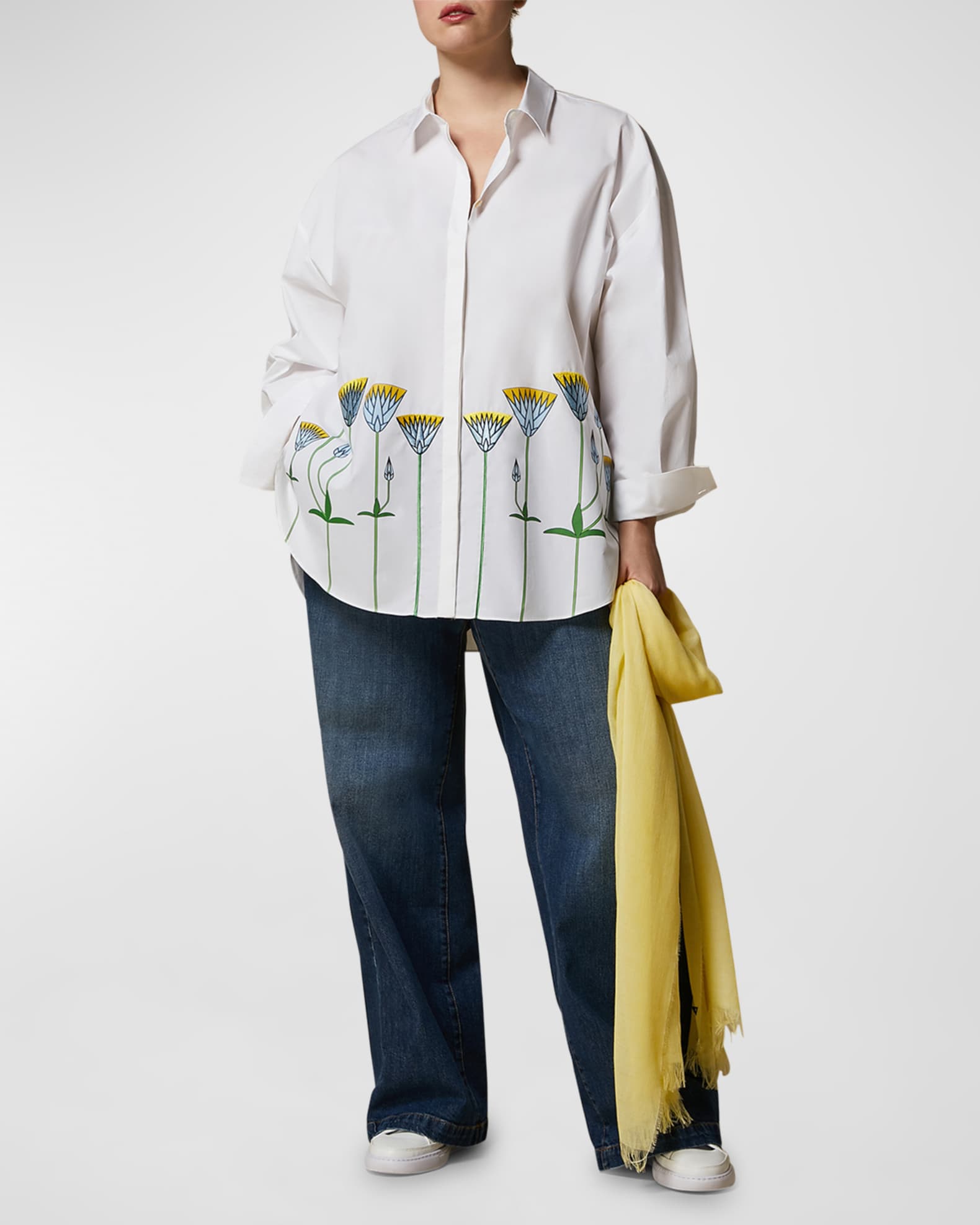 Marina Rinaldi Plus Size Pece Floral-Embroidered Poplin Shirt | Neiman ...