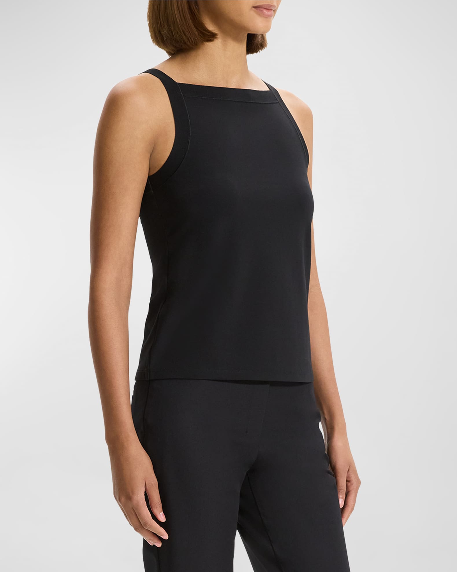 Theory Square-Neck Rib-Trim Tank Top | Neiman Marcus