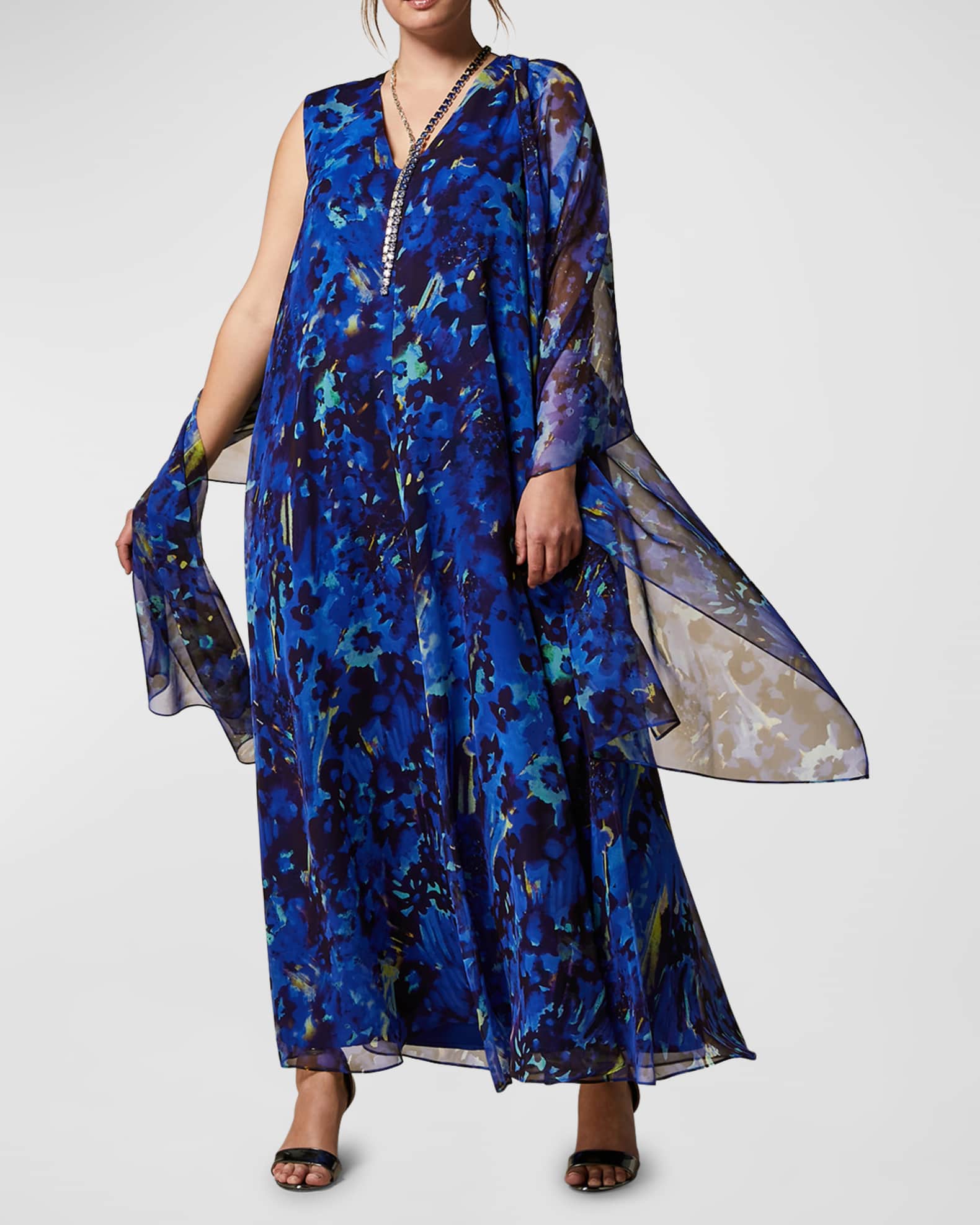 Marina Rinaldi Carpazi Abstract-Print Georgette Maxi Dress | Neiman Marcus