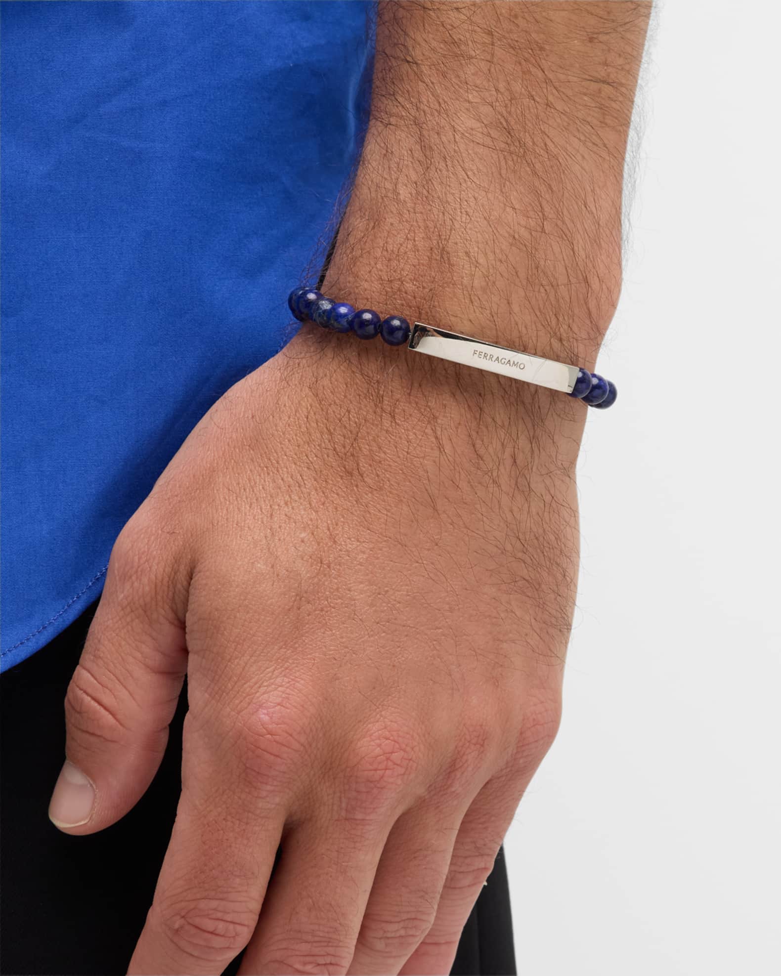 Ferragamo Men's Lapis Lazuli Beaded Bracelet | Neiman Marcus