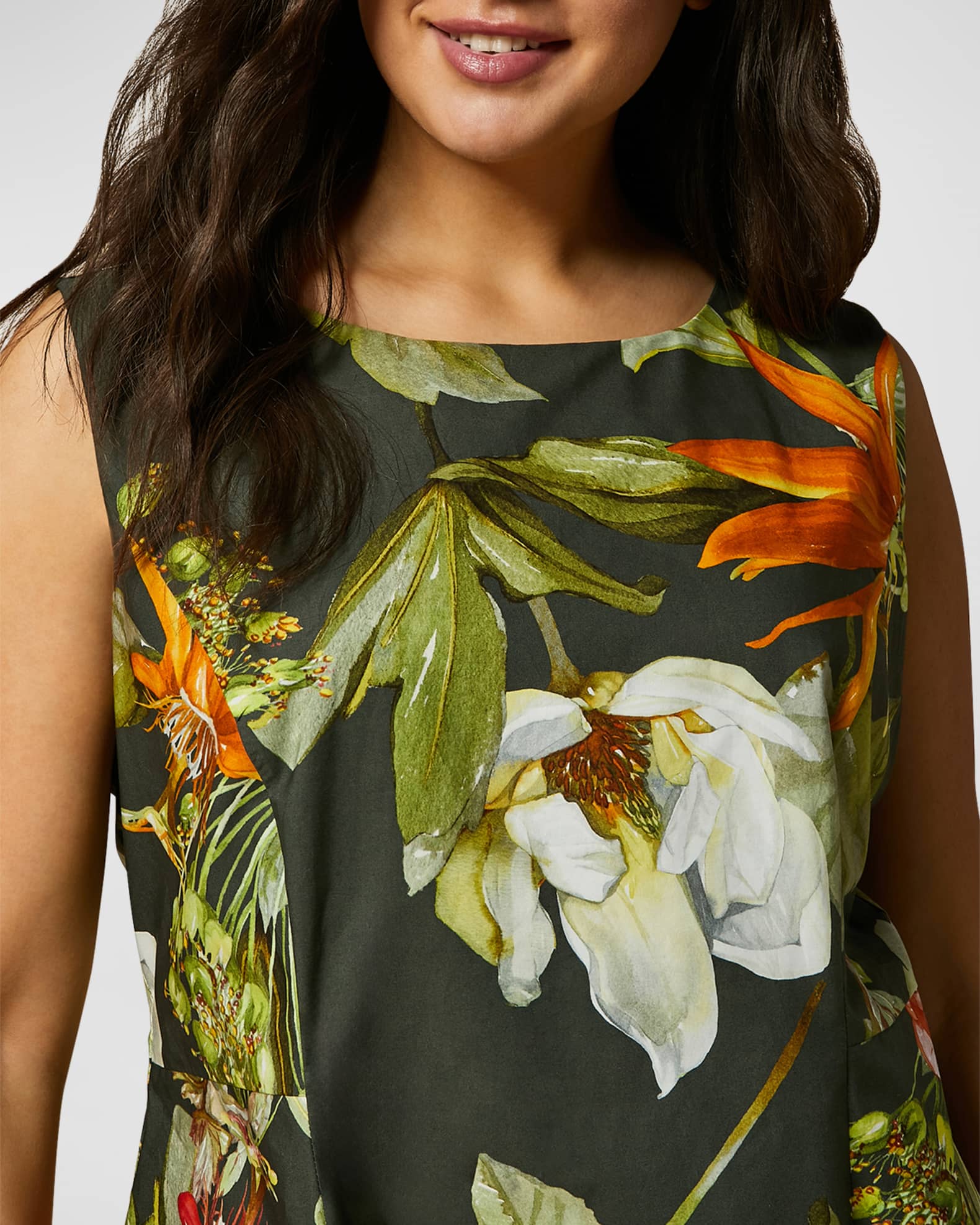Marina Rinaldi Plus Size Trento Floral Pleated Midi Dress | Neiman Marcus
