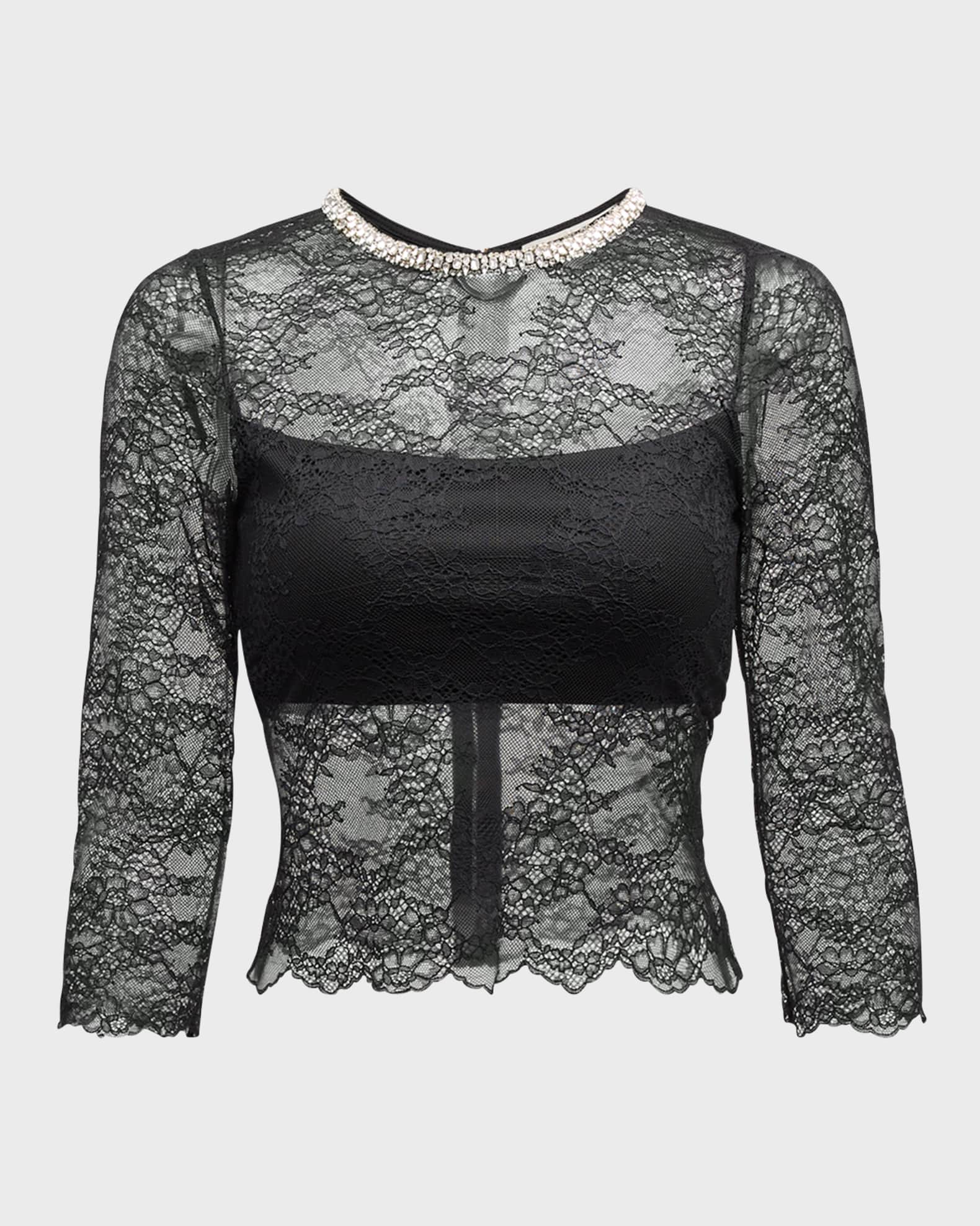 Alice + Olivia Vanita Crystal Lace Crop Top | Neiman Marcus
