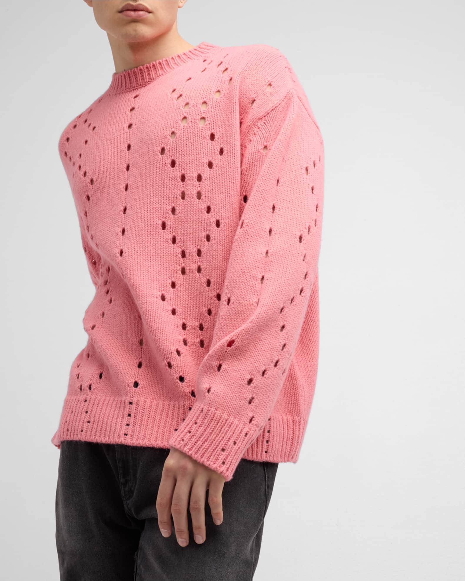 Givenchy Men's Oversized Holey Sweater | Neiman Marcus