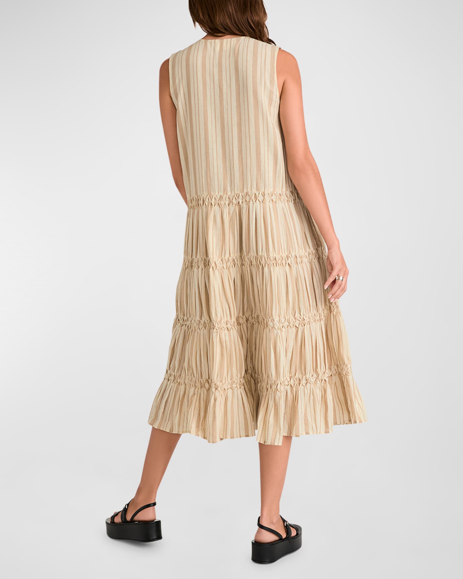 Merlette Wallis Sleeveless Smocked Striped Midi Dress | Neiman Marcus
