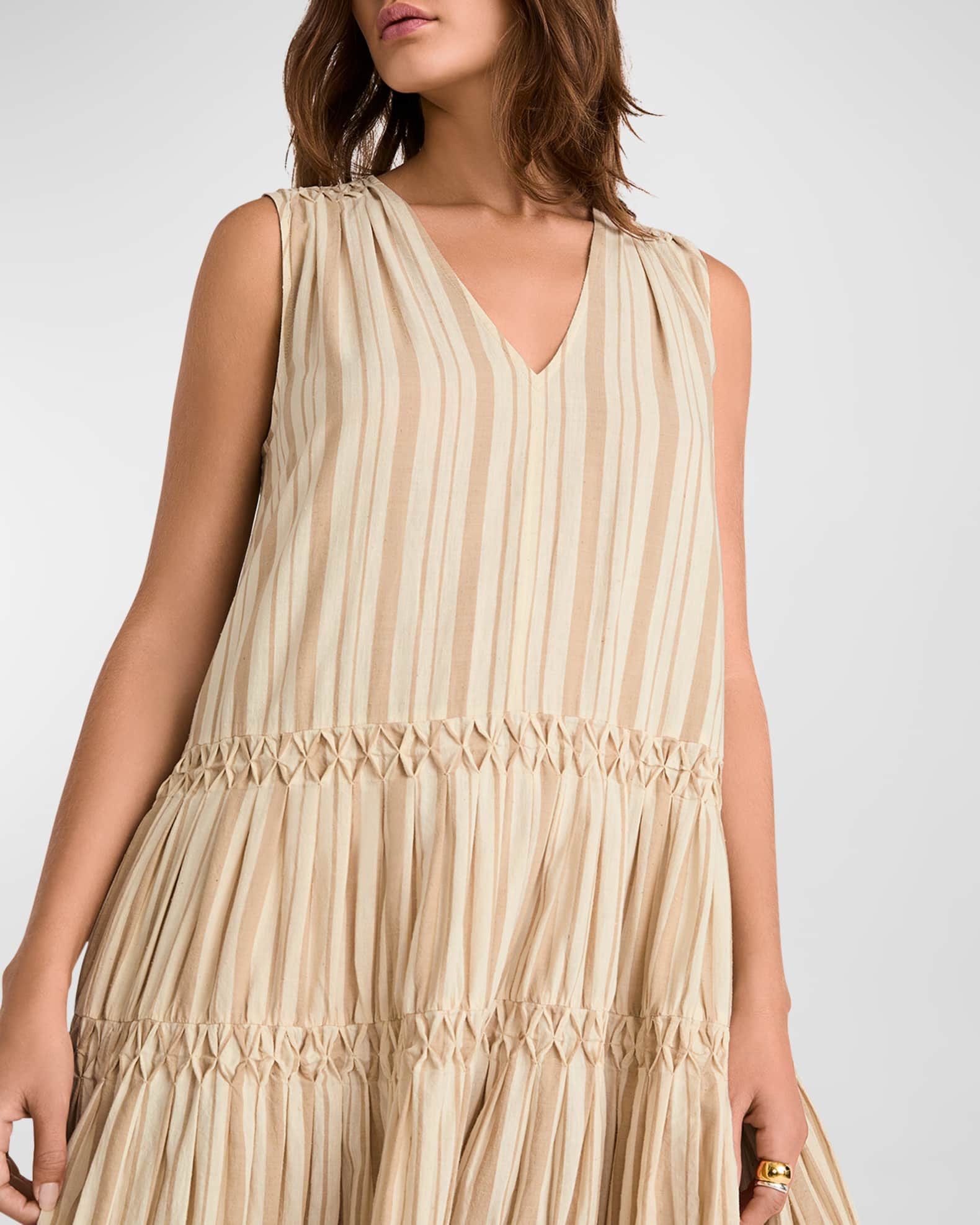 Merlette Wallis Sleeveless Smocked Striped Midi Dress | Neiman Marcus