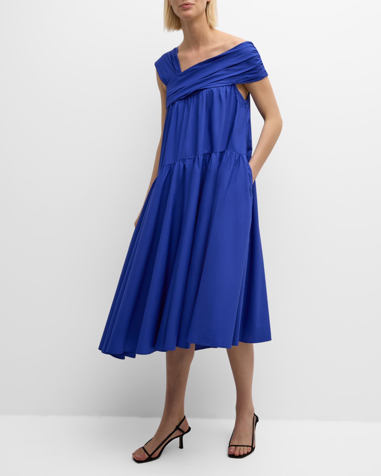 Merlette Crane Asymmetric Cotton Poplin Midi Dress | Neiman Marcus