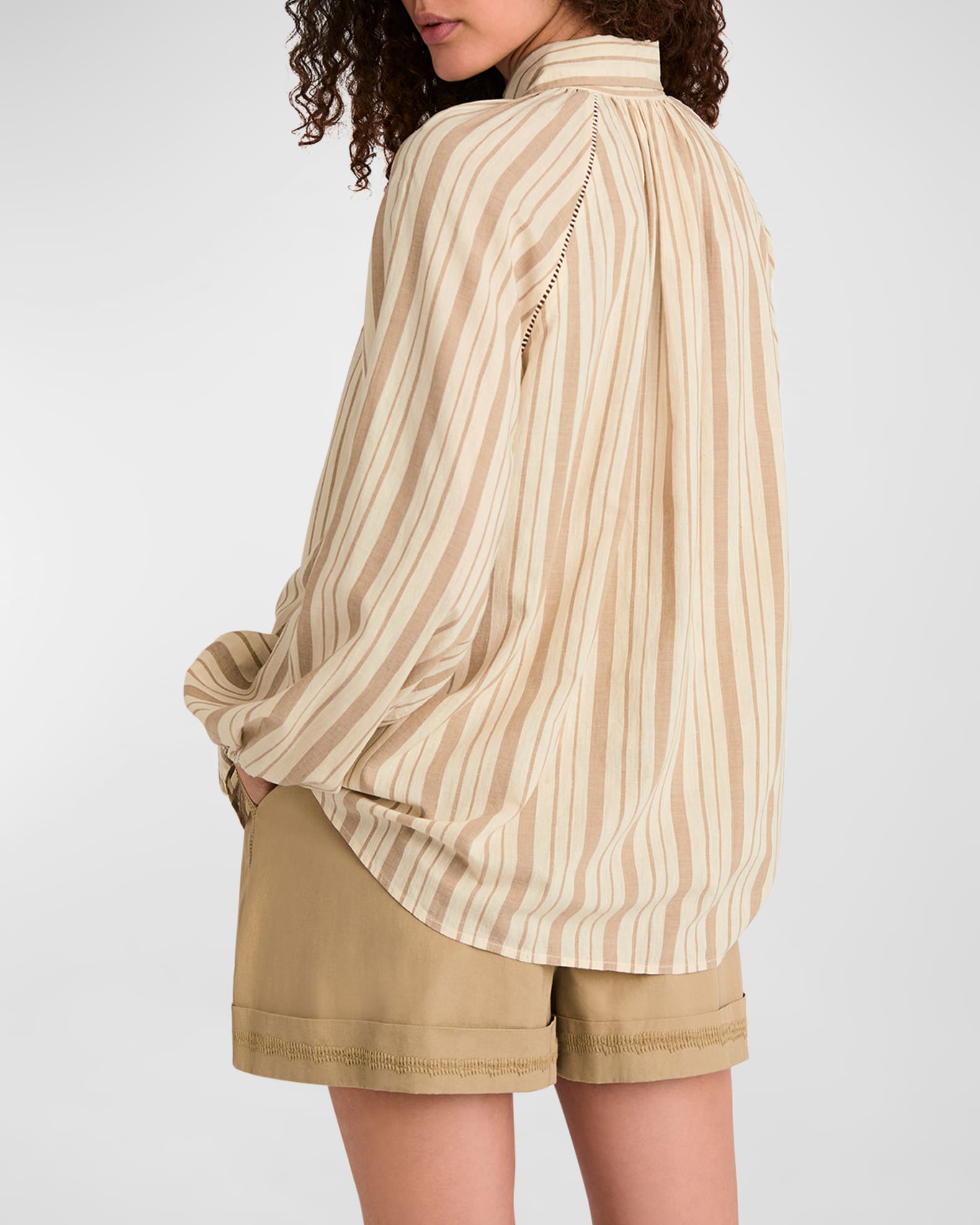Merlette Tiana Striped Blouson-Sleeve Top | Neiman Marcus