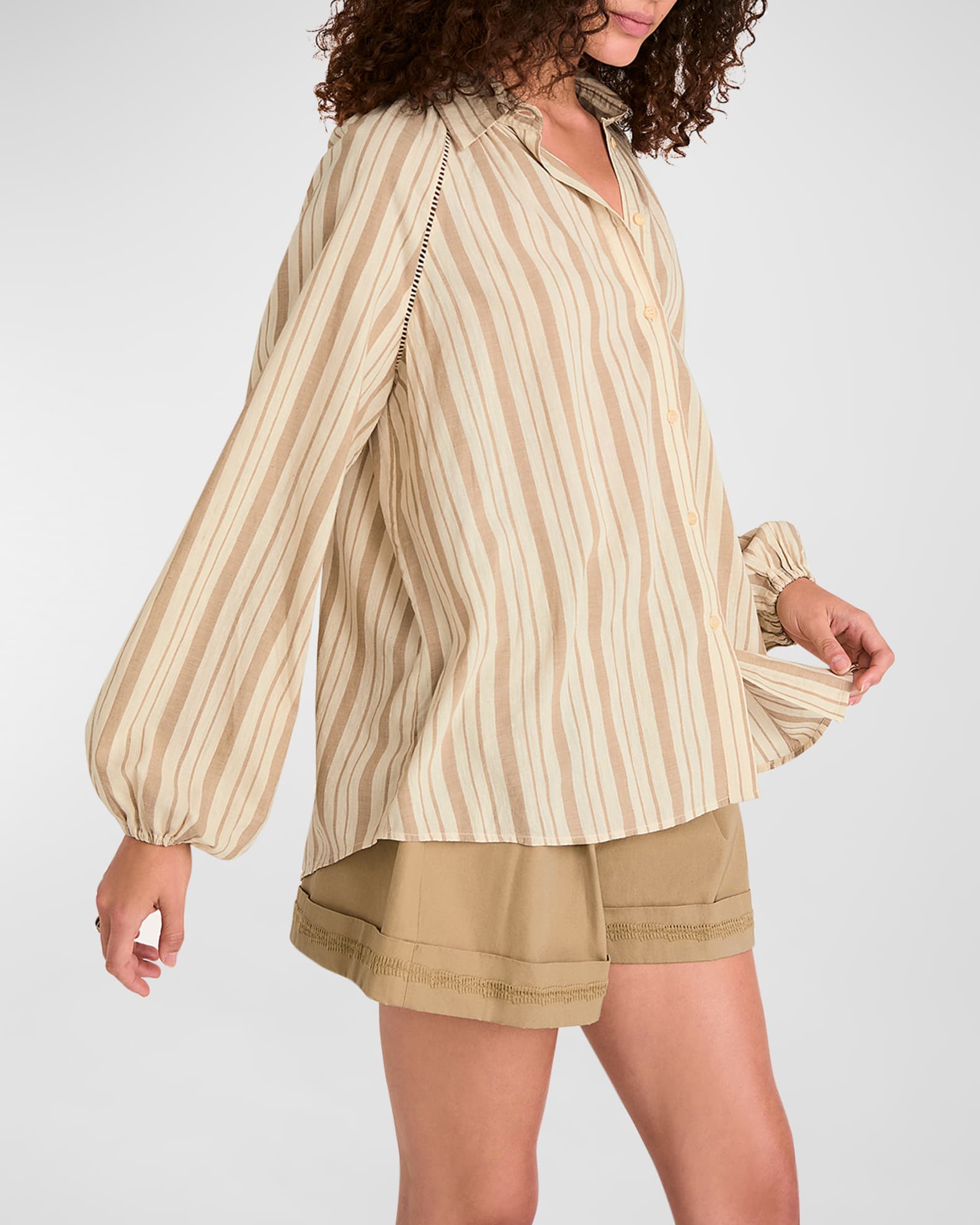 Merlette Tiana Striped Blouson-Sleeve Top | Neiman Marcus