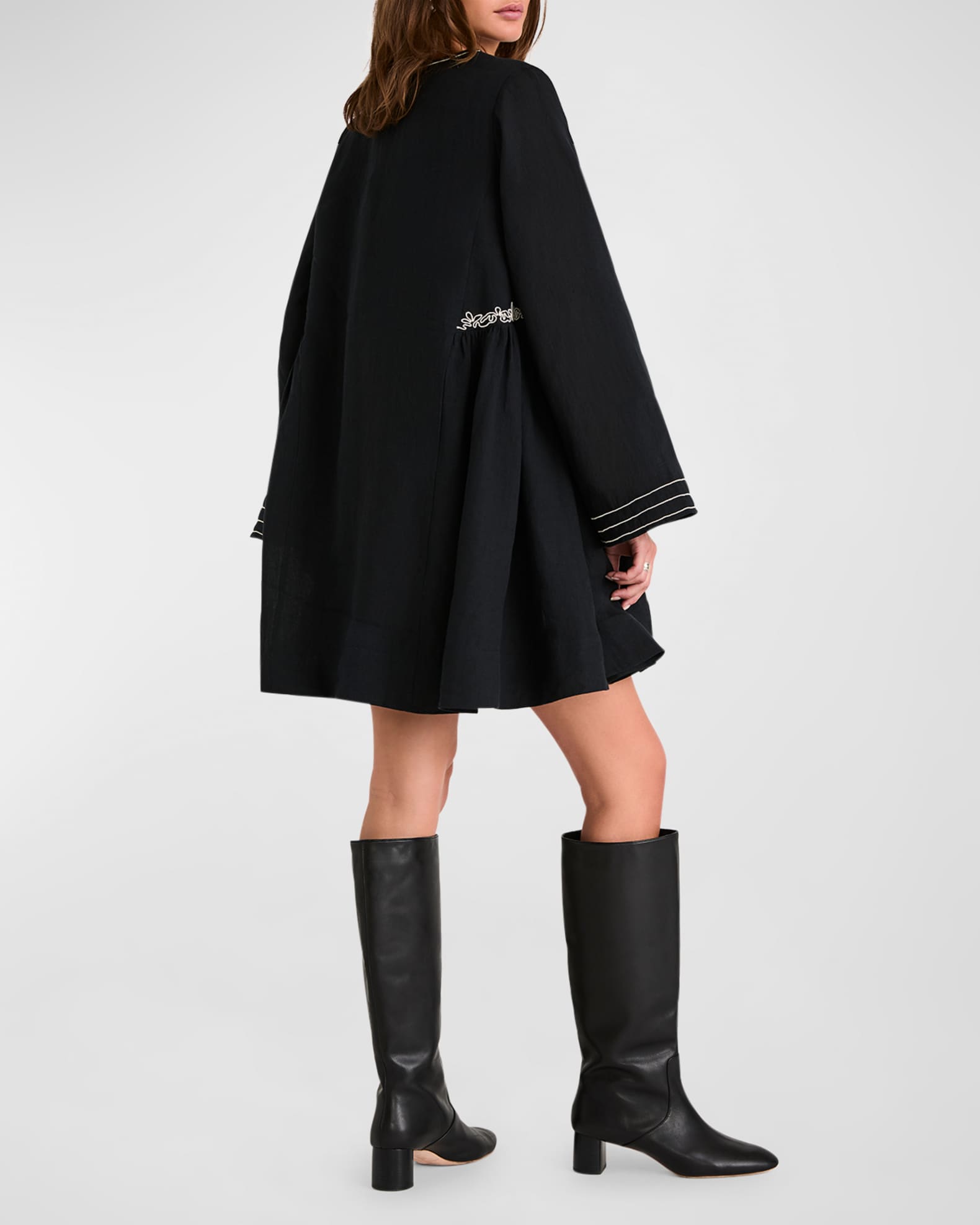 Merlette Riverside Flare-Sleeve Trapeze Linen Mini Dress | Neiman Marcus