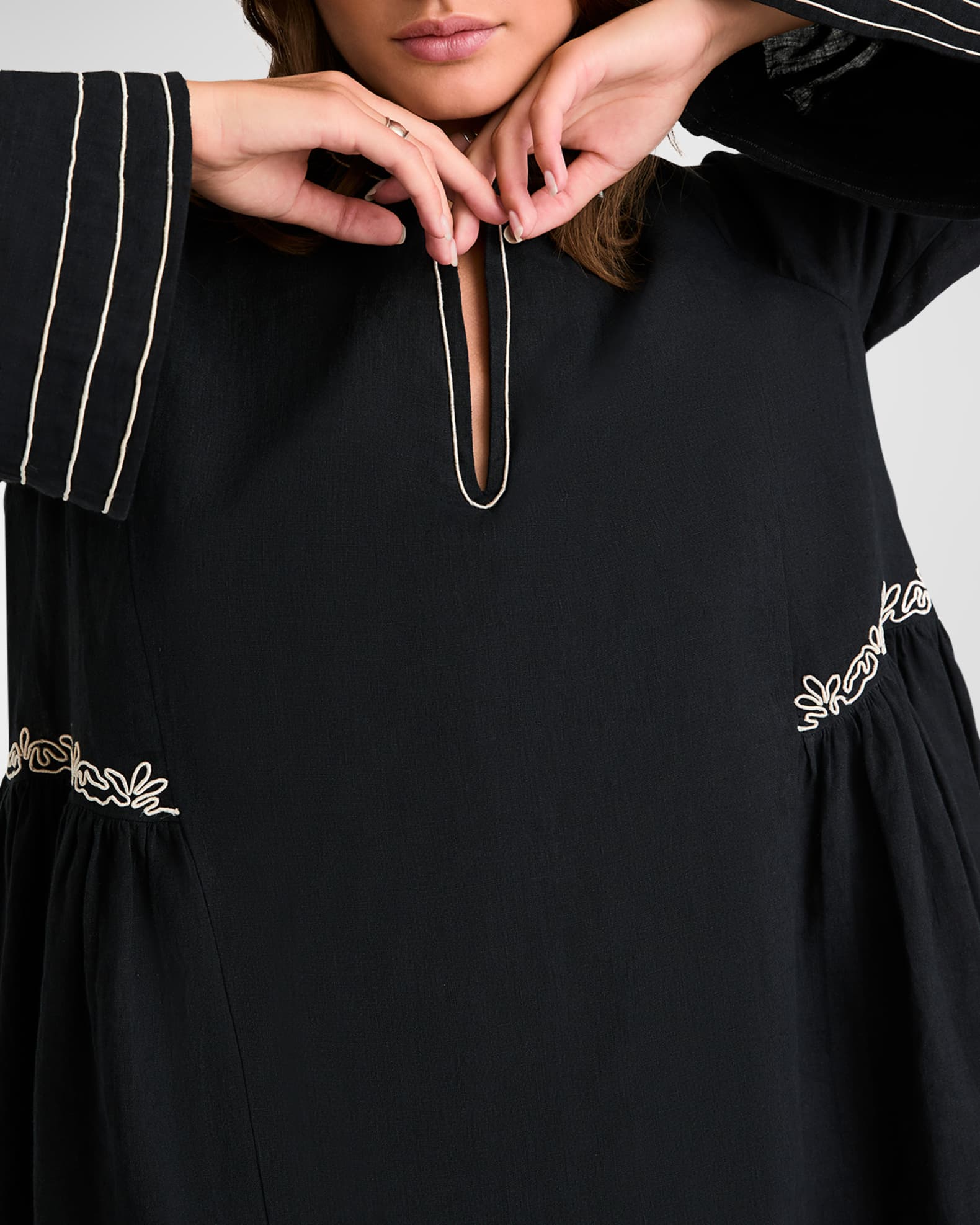 Merlette Riverside Flare-Sleeve Trapeze Linen Mini Dress | Neiman Marcus