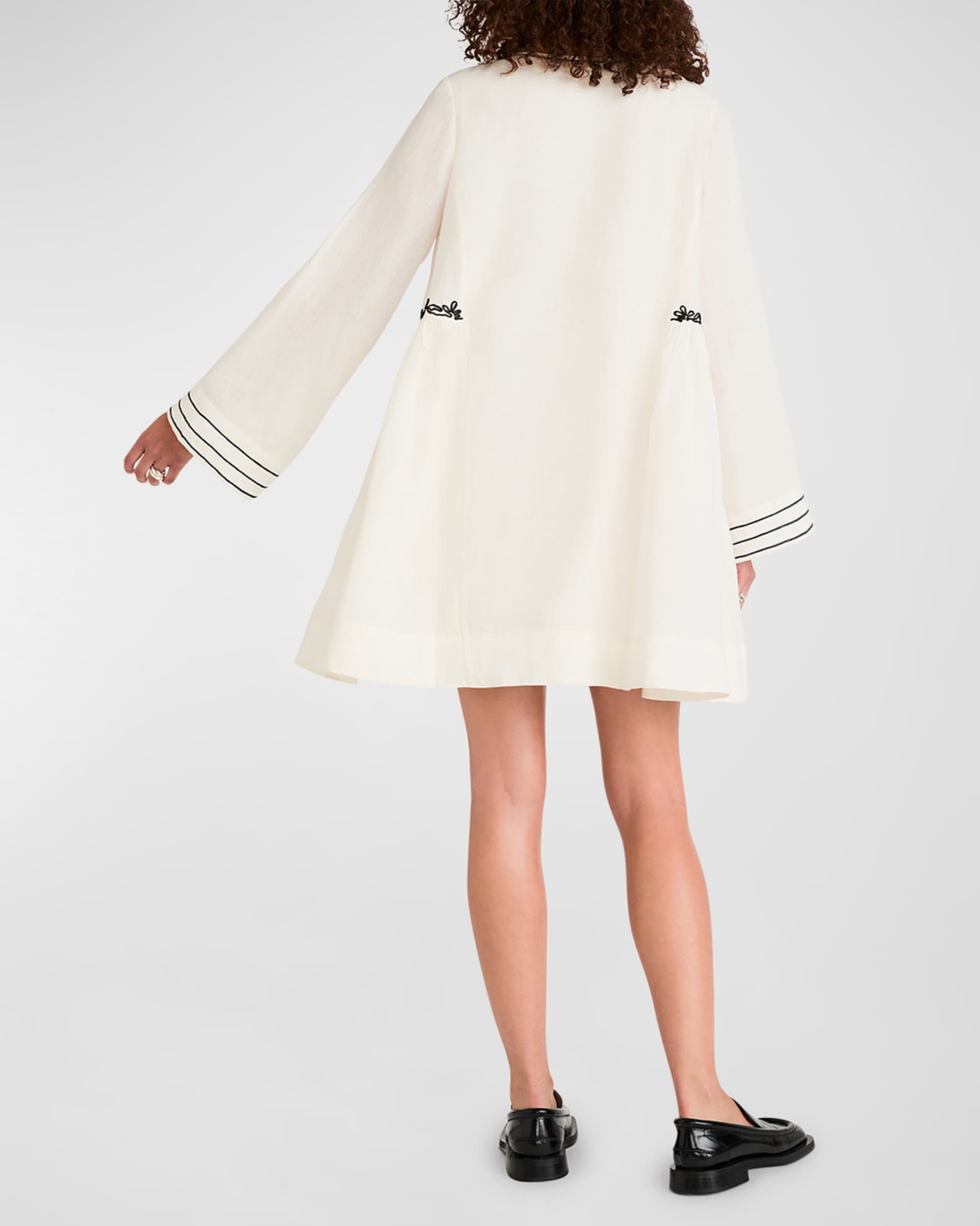 Merlette Riverside Flare-Sleeve Trapeze Linen Mini Dress | Neiman Marcus